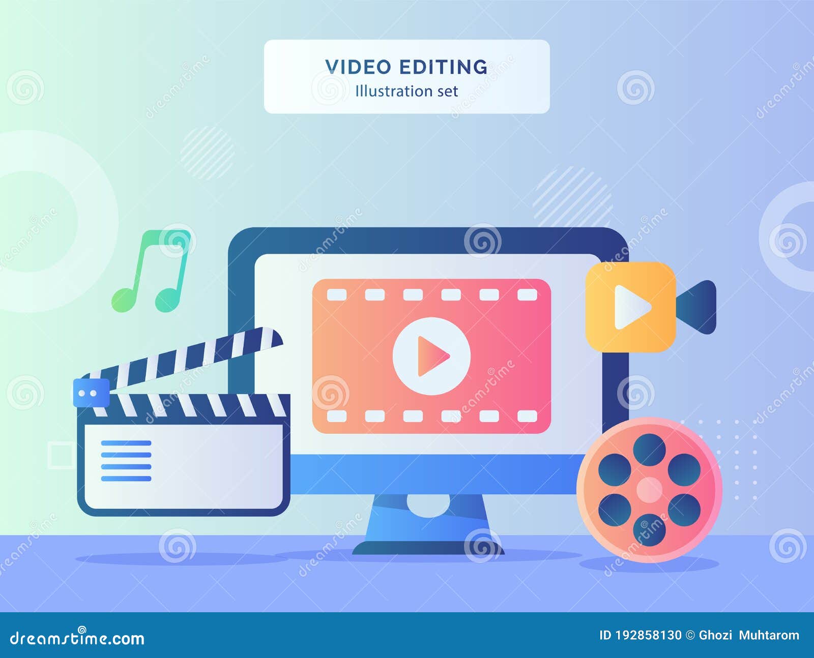 Video Editing Illustration Set Video on Computer Screen Background of ...