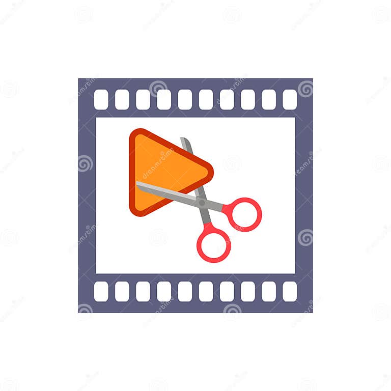 Video Editing. Triangular Video Playback Symbol with Scissors and Strip ...