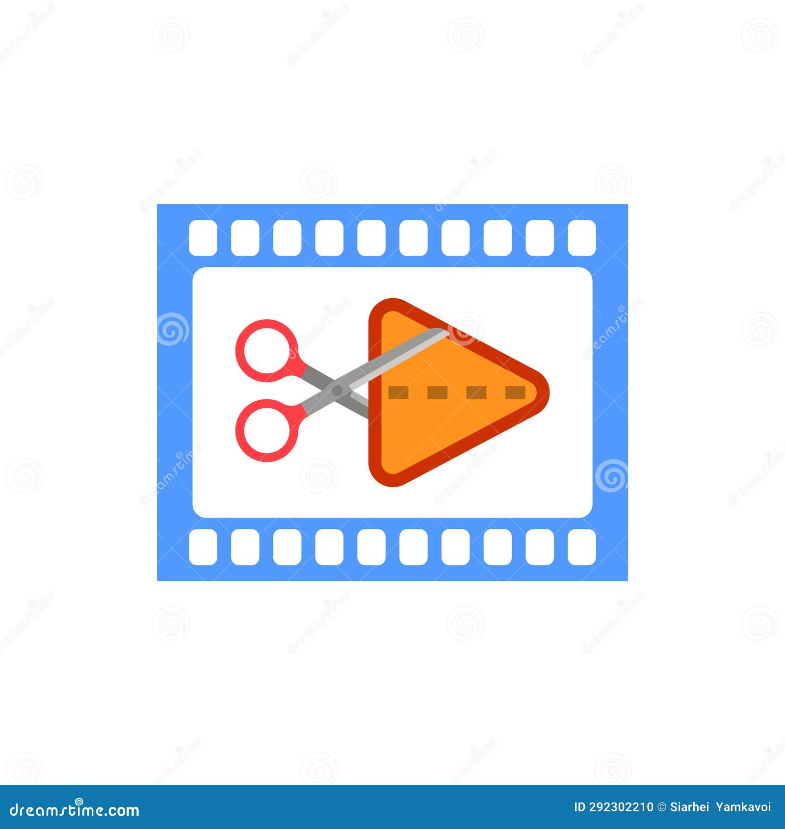 Video Editing. Triangular Video Playback Symbol with Scissors and Strip ...