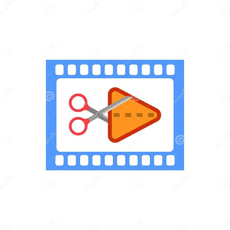 Video Editing. Triangular Video Playback Symbol with Scissors and Strip ...