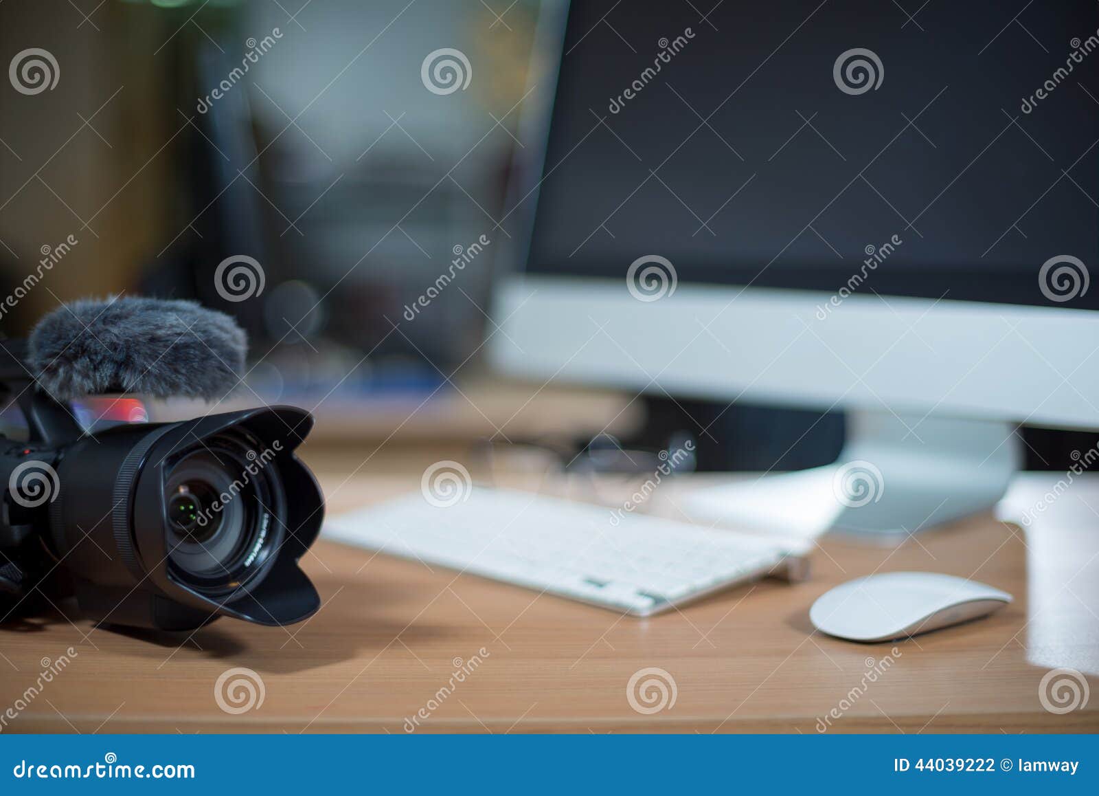 Video Editing Workstation with Video Camera beside Stock Photo - Image ...