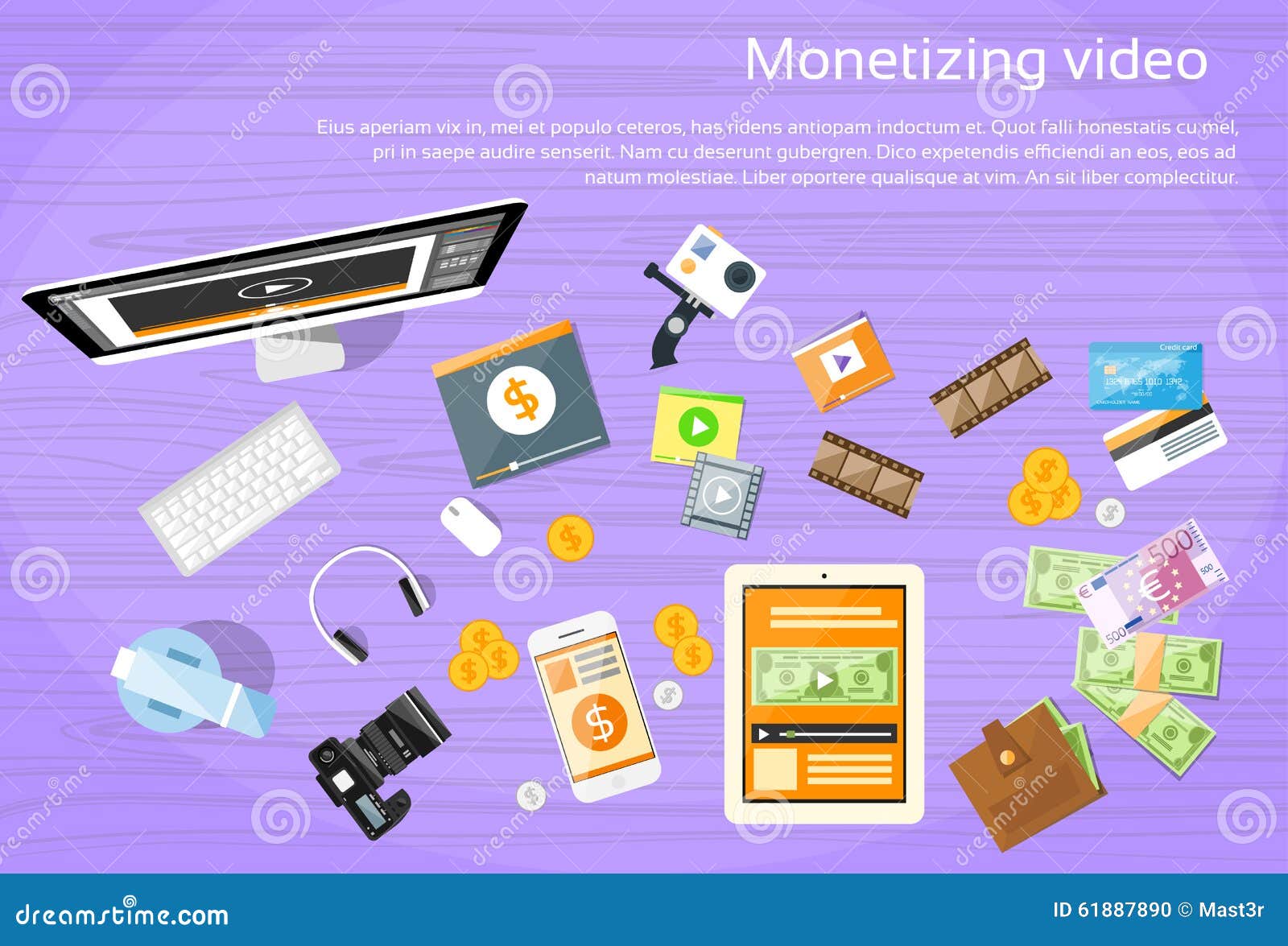 Video Editor Desk Web Banner Stock Vector - Illustration of internet ...