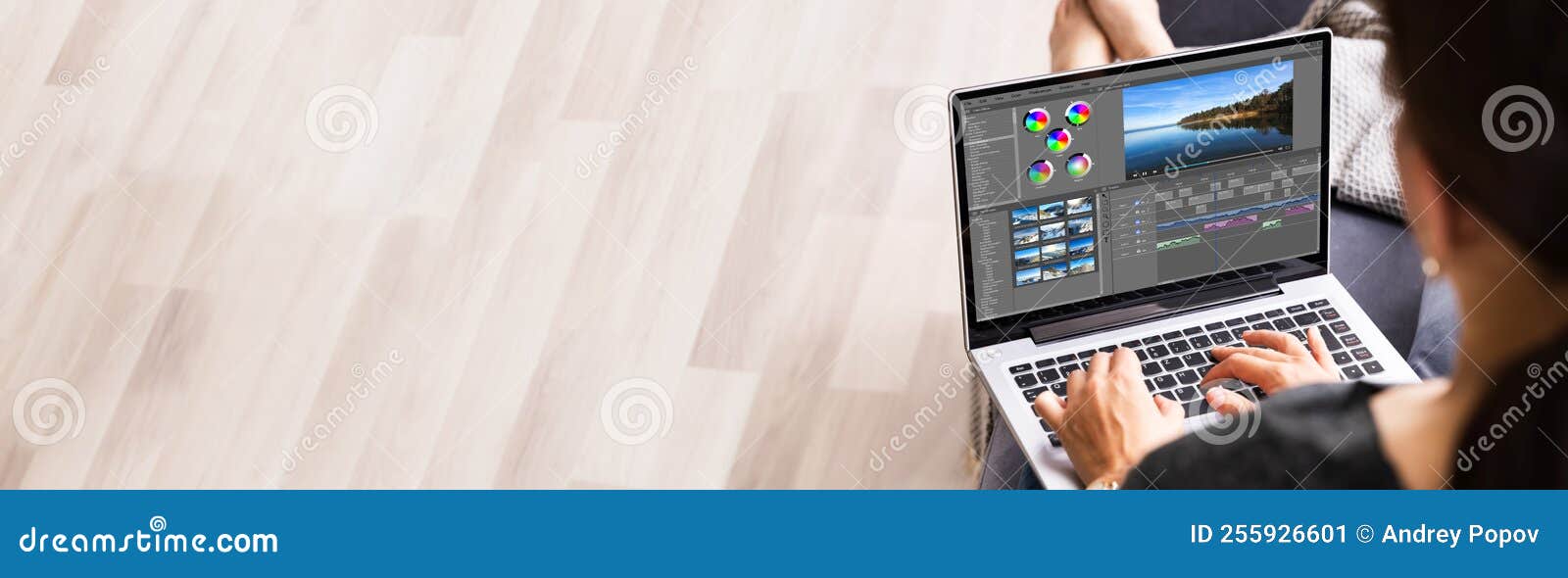 Video Editor Software on Laptop Computer Stock Image - Image of office ...