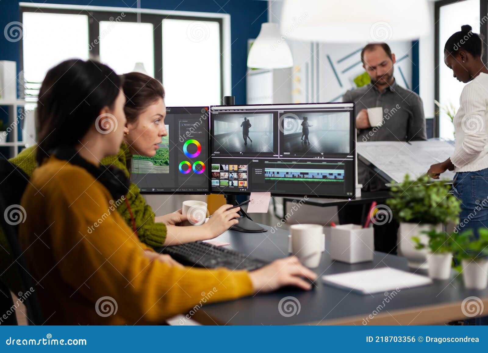 Video Editor and Sound Engineer Working Togenther at Project Stock ...