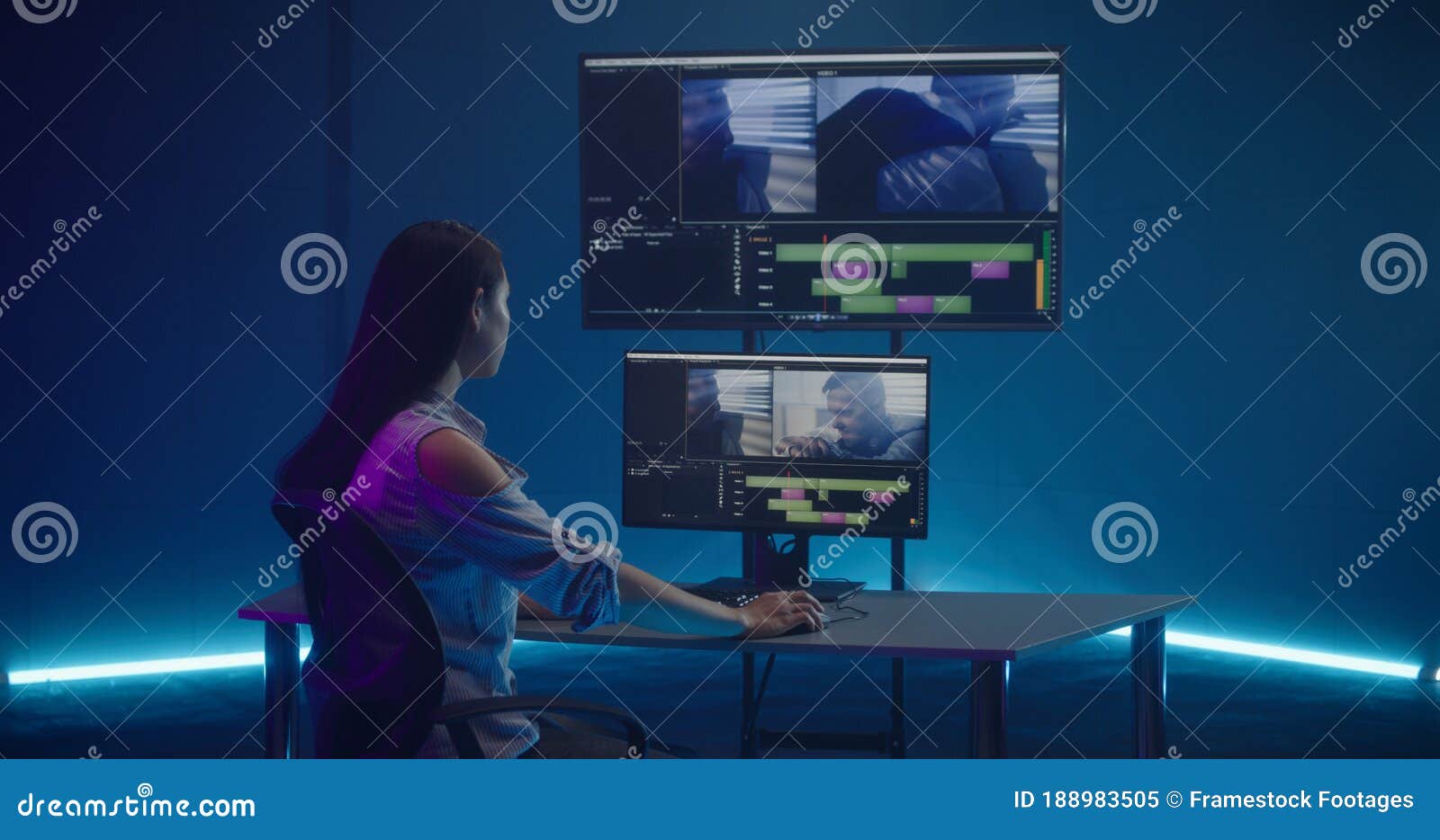 Video Editor at Work in Editing Room Stock Image - Image of modern ...