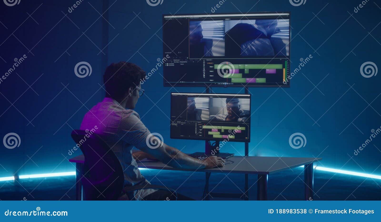 Video Editor at Work in Editing Room Stock Photo - Image of studio ...