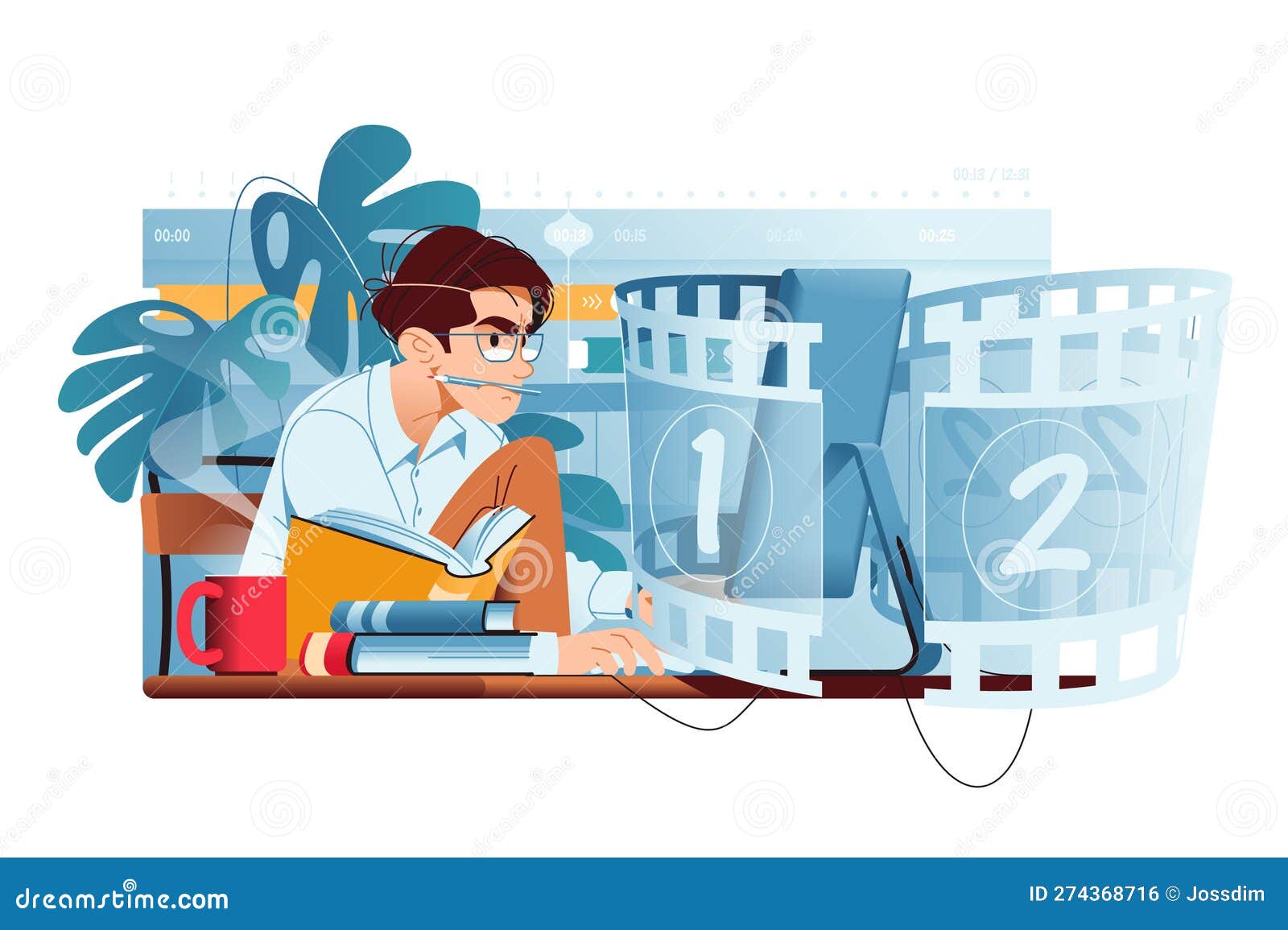 Video Editor at Work Vector Illustration. Stock Vector - Illustration ...