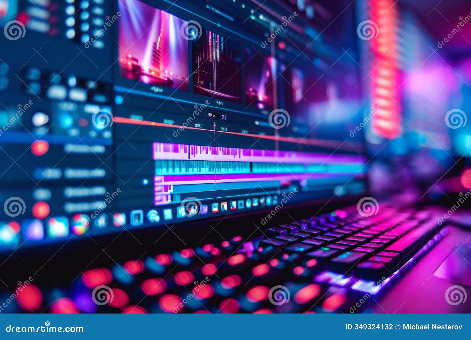 Video Editor Working on a Project Using Professional Software at Night ...