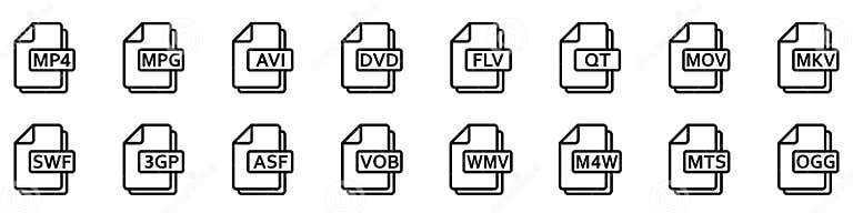 Video File Formats. Vector Linear Icons. Video File Icons Stock Vector ...