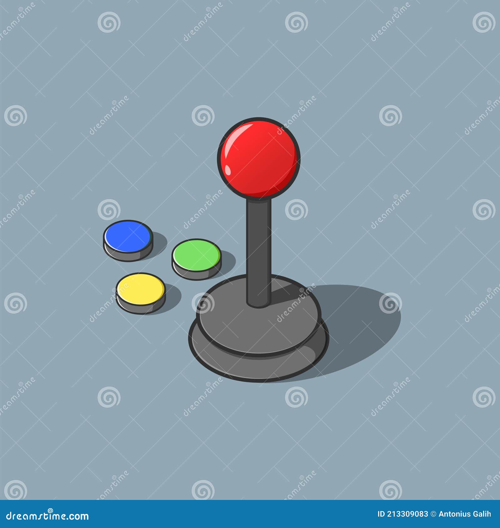 Video Game Arcade Control Stick with Buttons. Isolated on a Gray ...