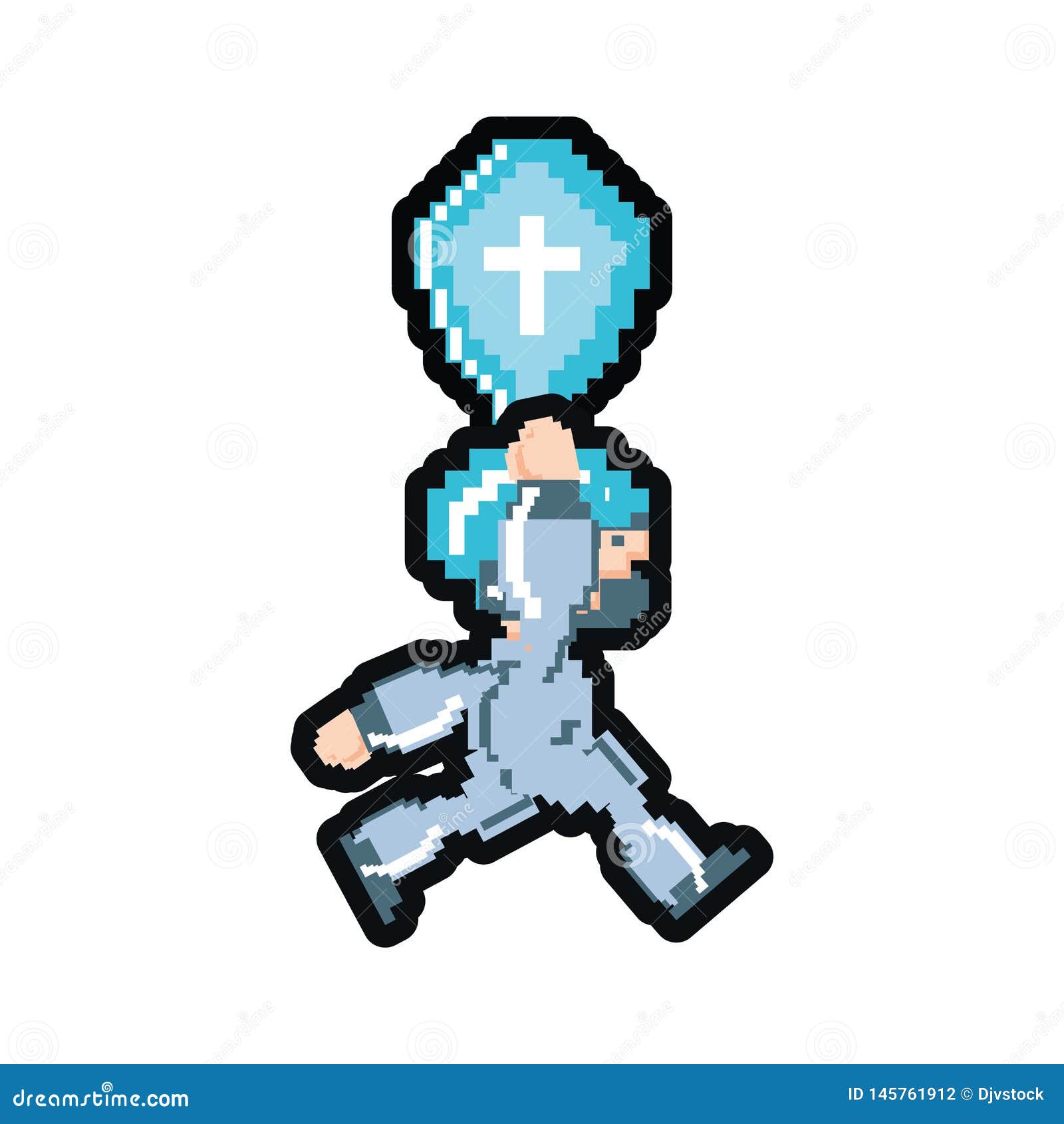 Video Game Avatar with Shield Pixelated Stock Illustration ...
