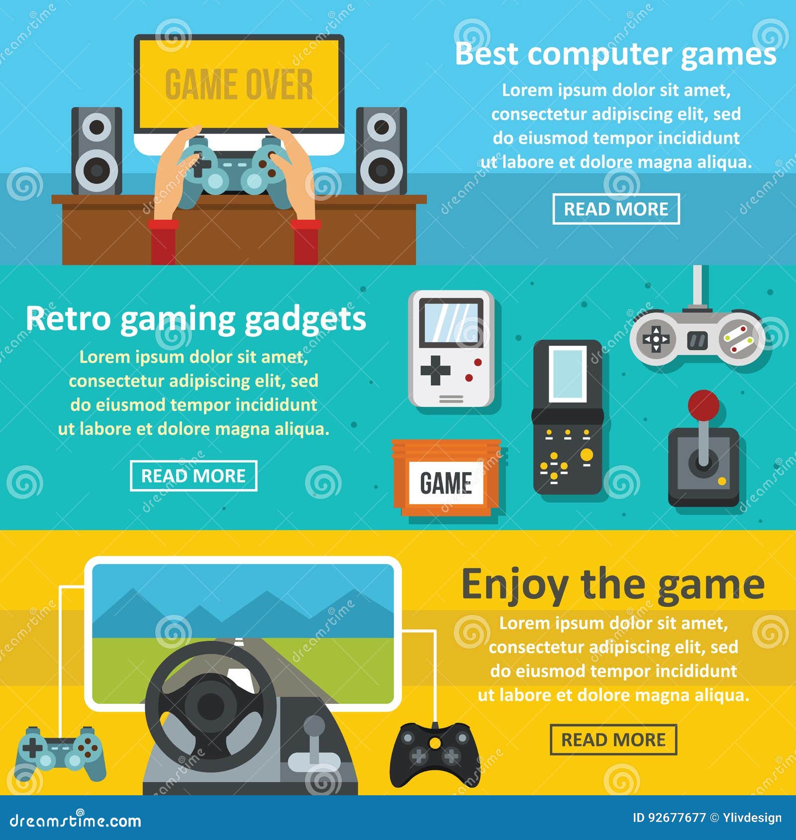 Video Game Banner Horizontal Set, Flat Style Stock Vector ...