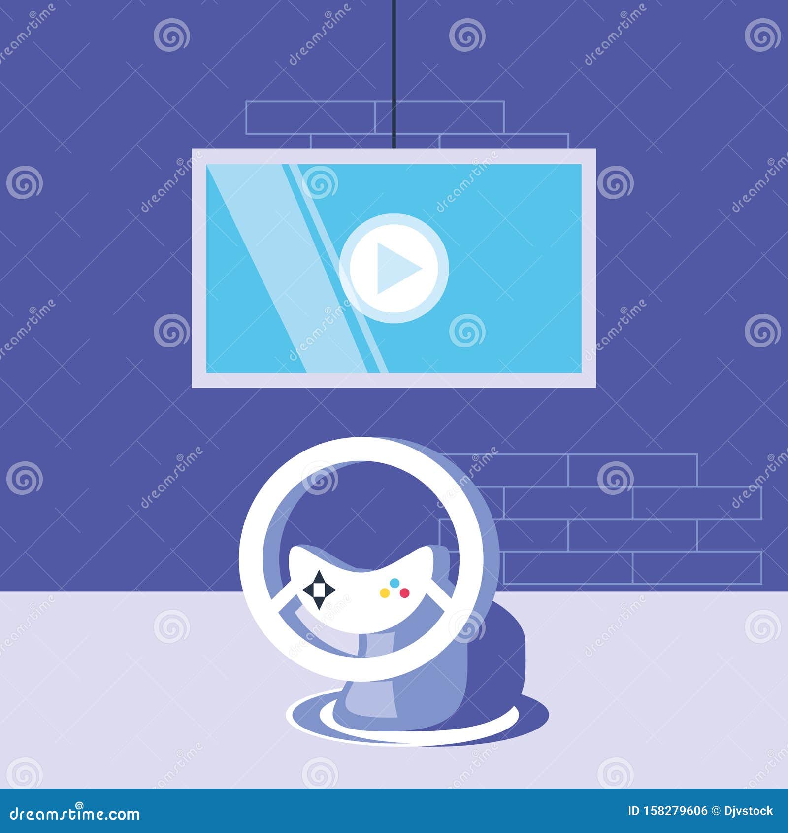 Video Game Car Wheel Control with Display Stock Illustration ...