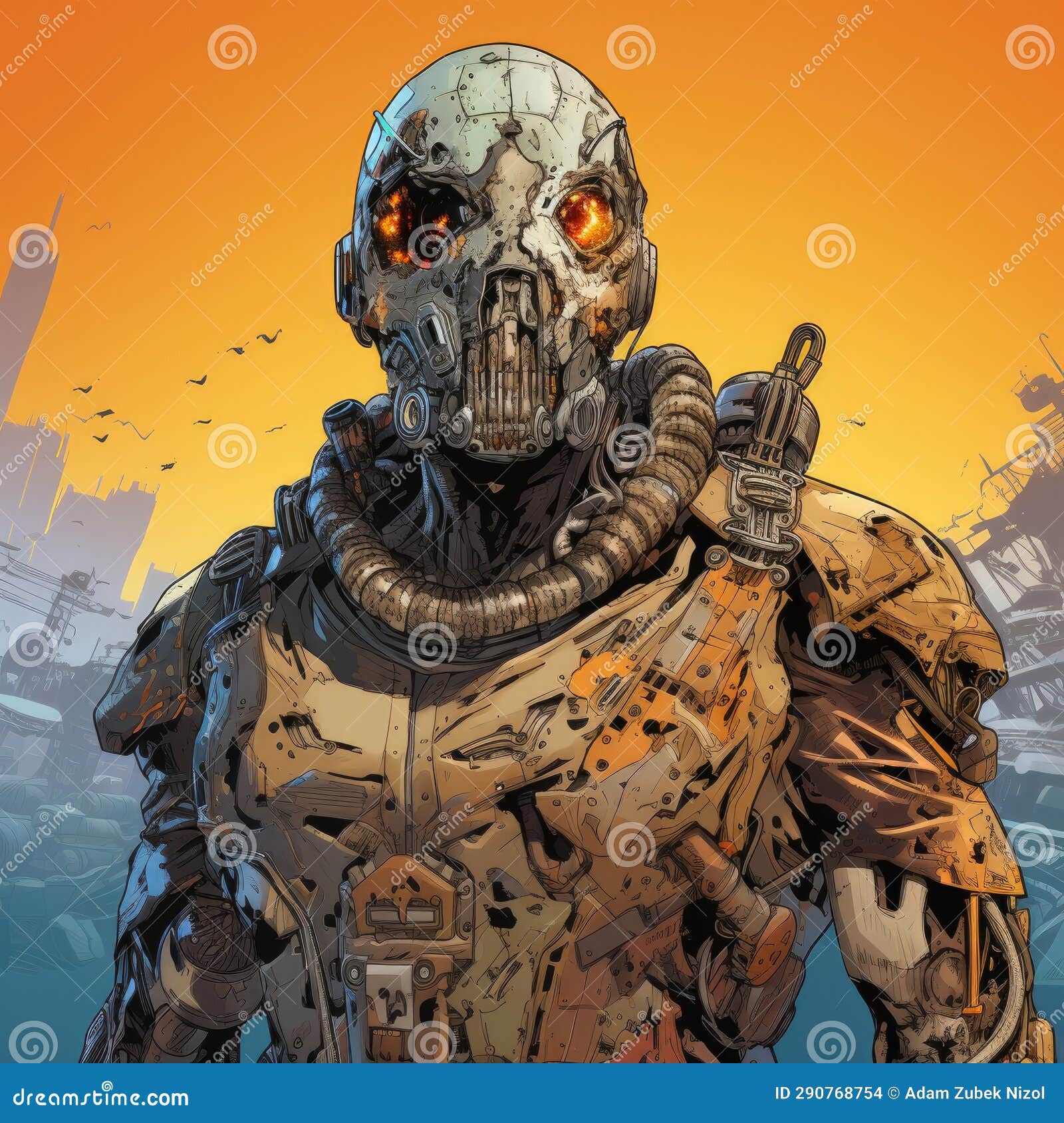 A Video Game Character with a Mask Stock Illustration - Illustration of ...