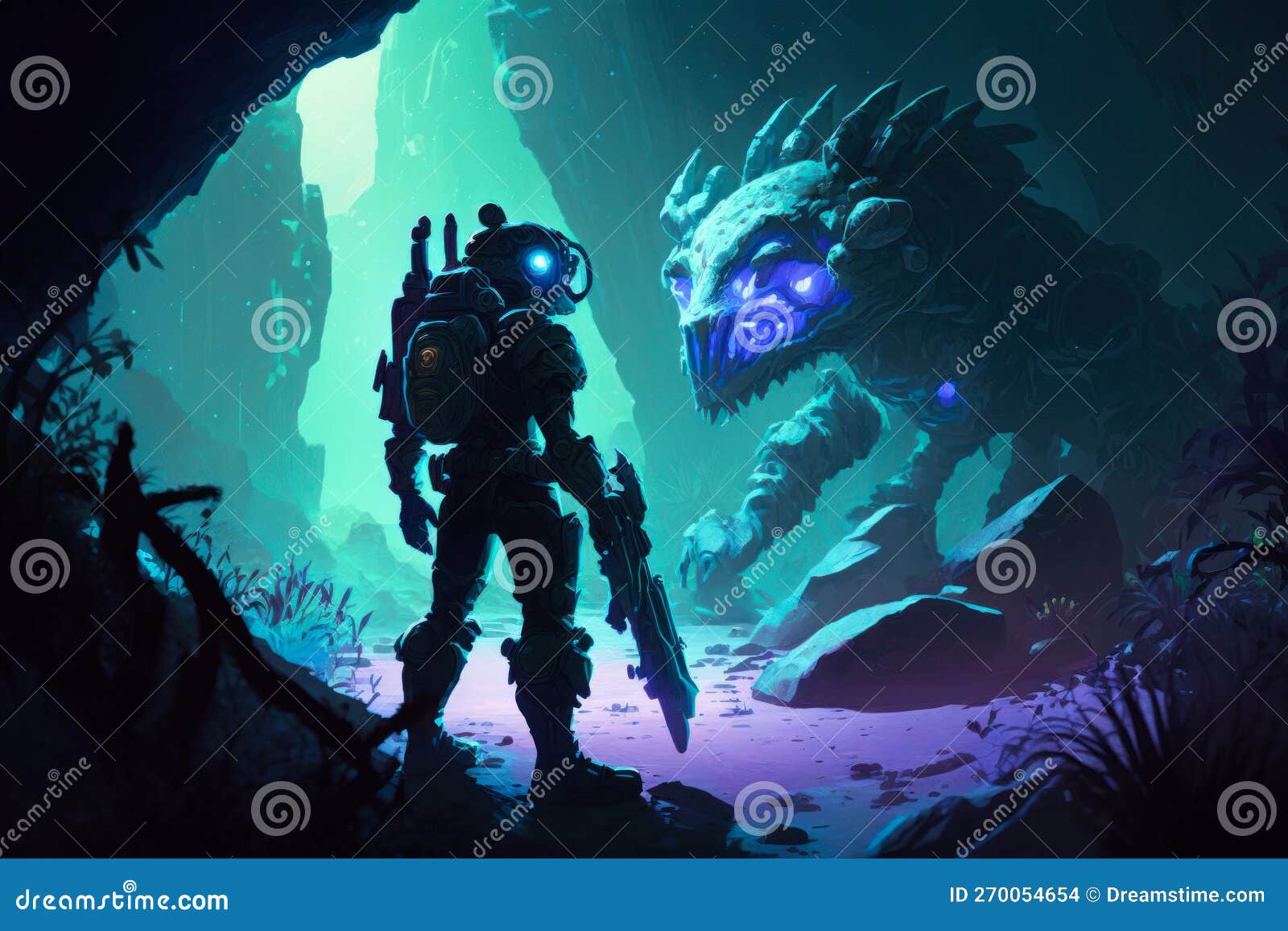 Video Game Character Standing in Front of an Alien Creature. Generative ...