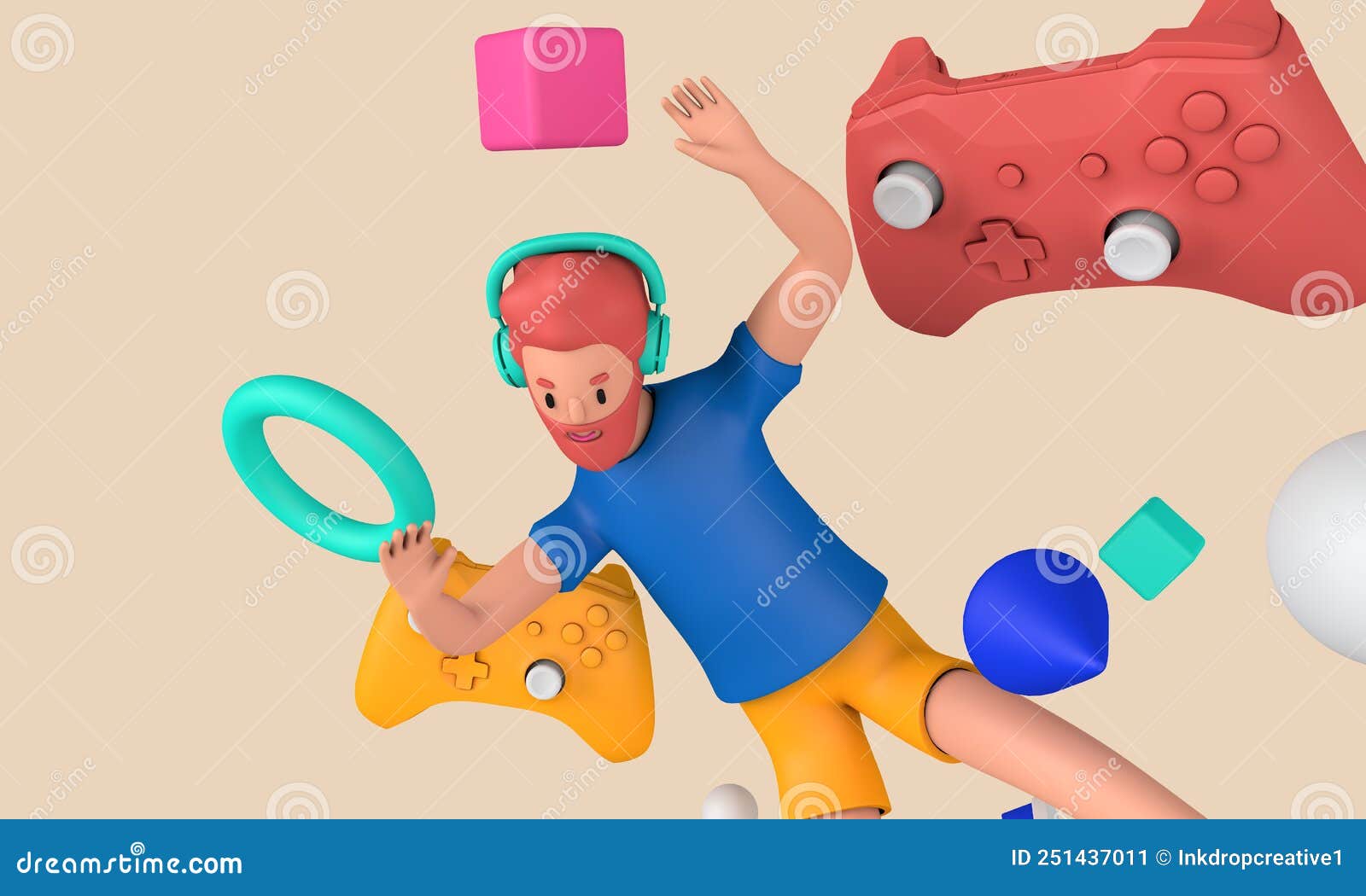 Video Game Concept. Young Gamer Surrounded by Games Controller and ...