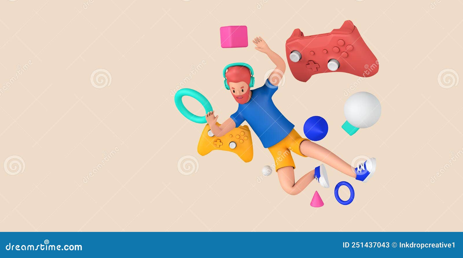 Video Game Concept. Young Gamer Surrounded by Games Controller and ...