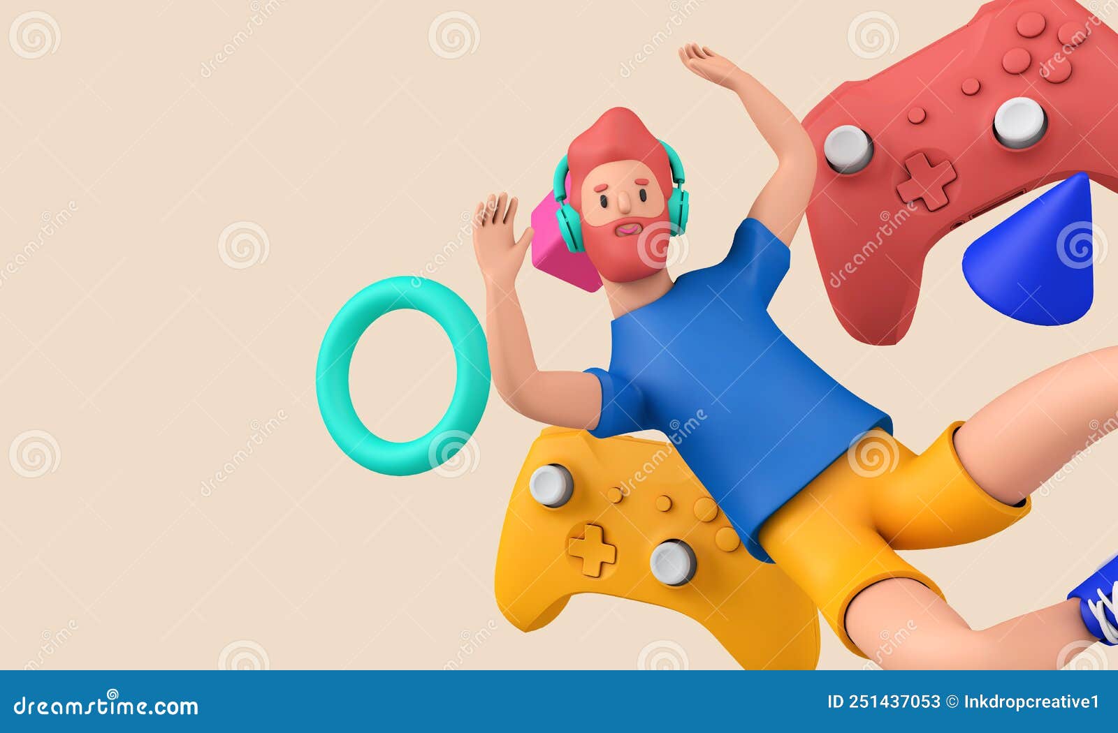 Video Game Concept. Young Gamer Surrounded by Games Controller and ...