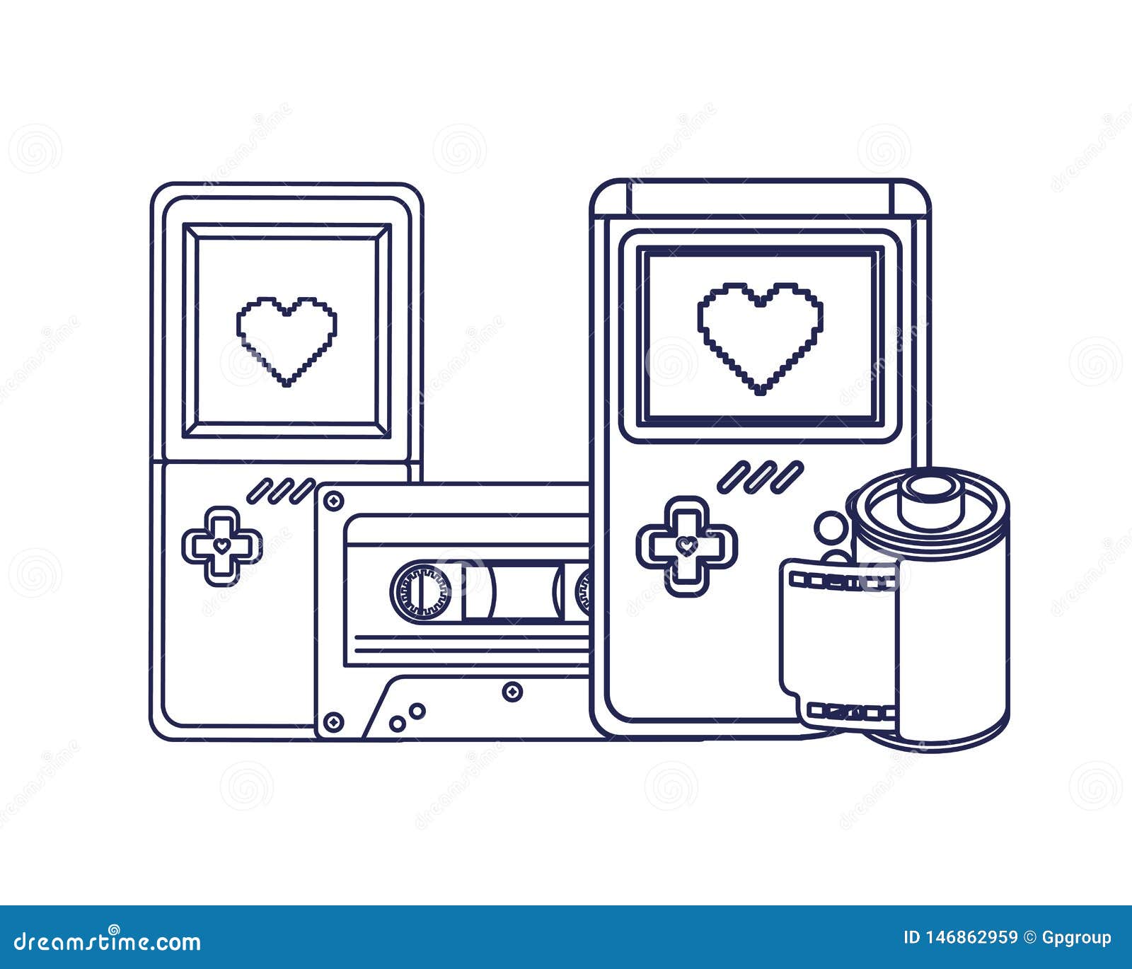 Video Game Console and Cassette with Photographic Roll Stock Vector ...