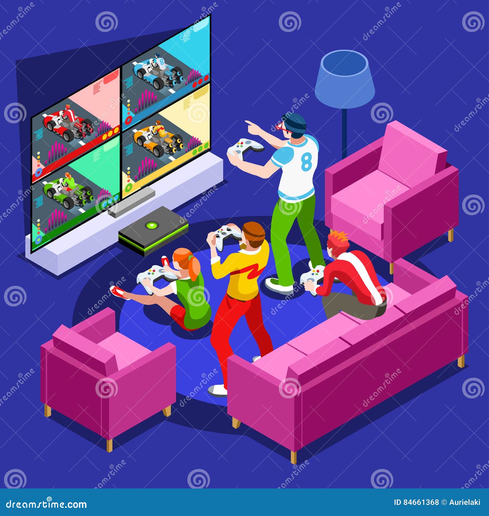 Video Game Console Gaming Isometric Person Vector Illustration Stock ...