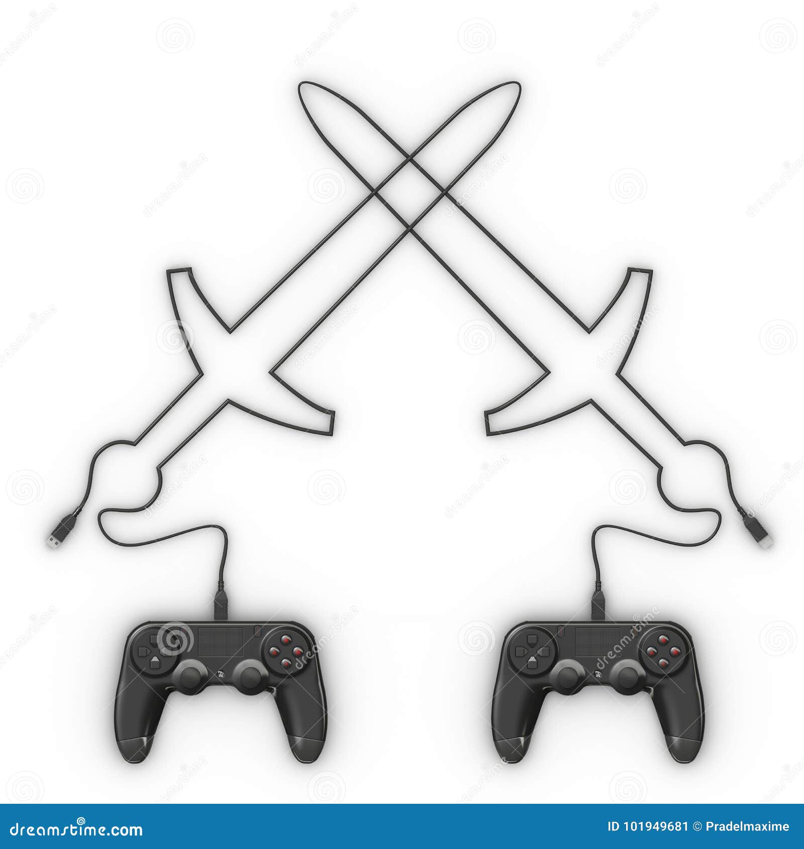 Video Game Controller with Cable Shaping Sword Fight Stock Illustration ...