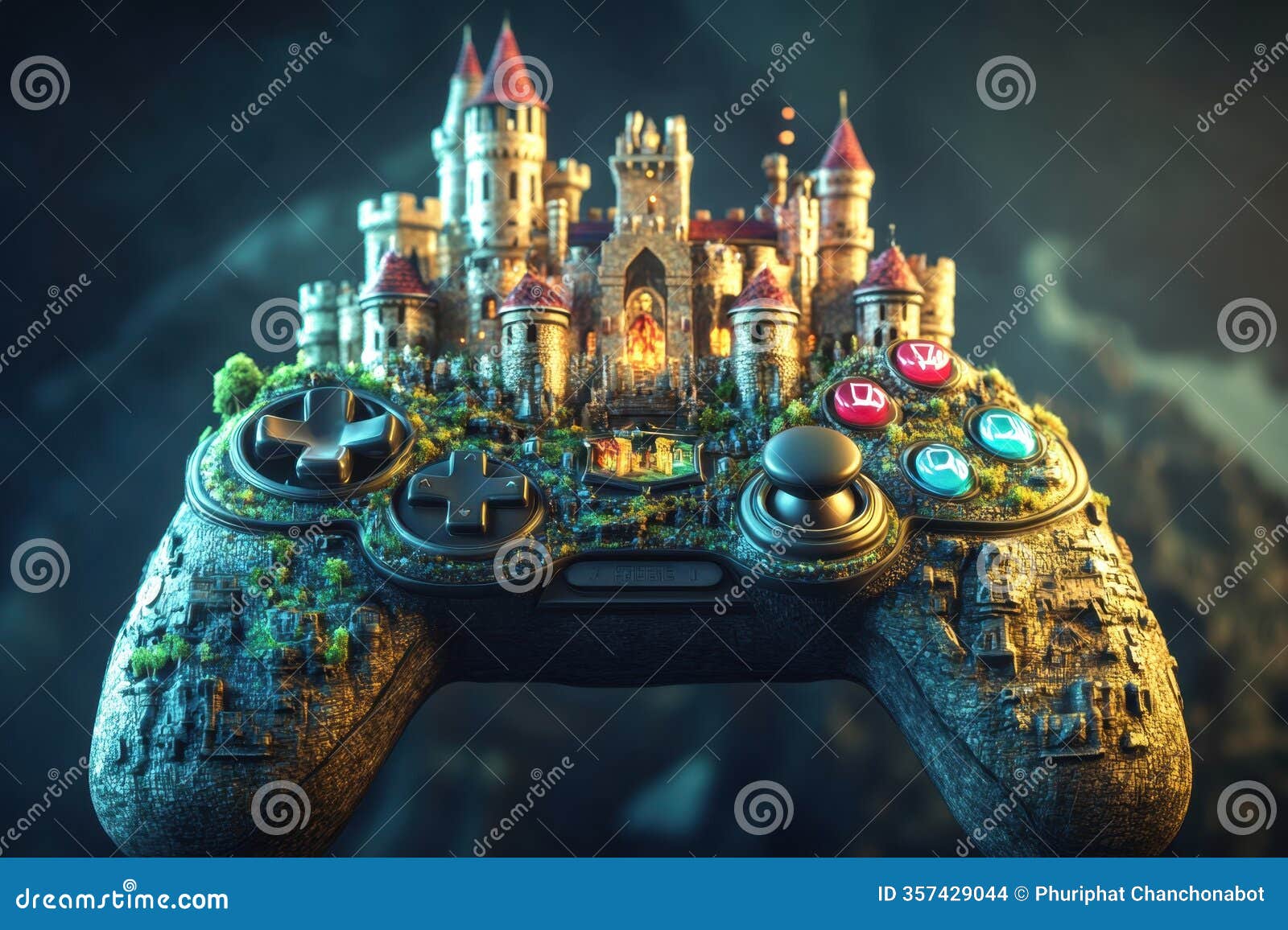 A Video Game Controller with a Castle on it Stock Illustration ...