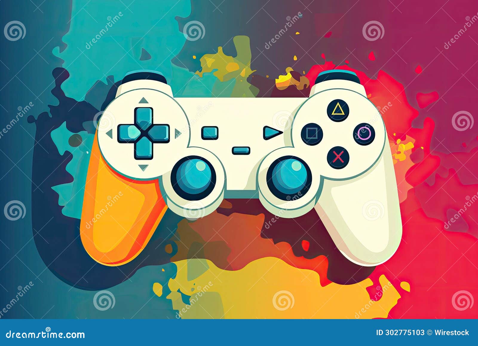Video Game Controller in Front of an Abstract Painting on a Wall, AI ...
