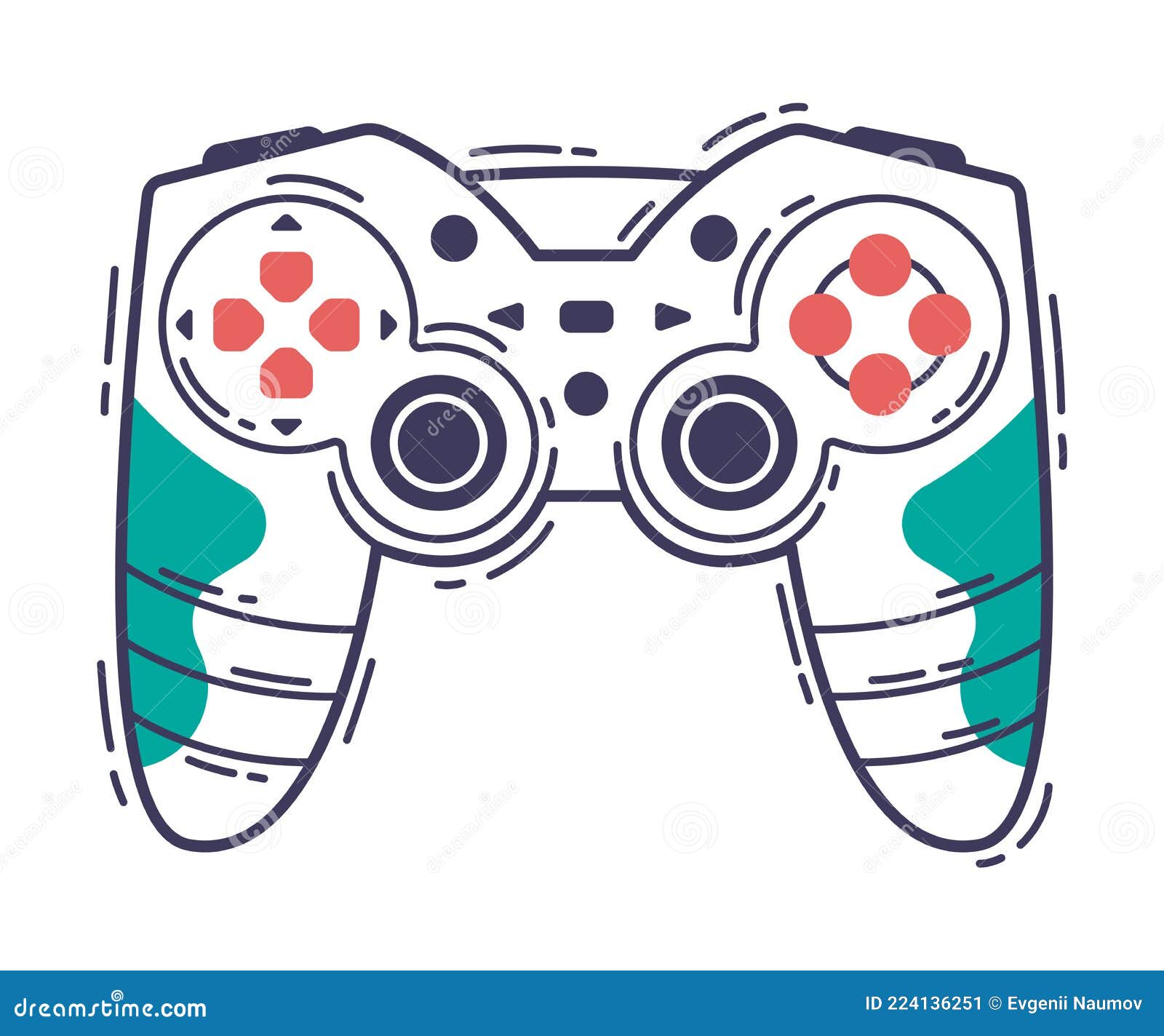Video Game Controller, Gamepad Joystick Game Player Gadget Hand Drawn ...