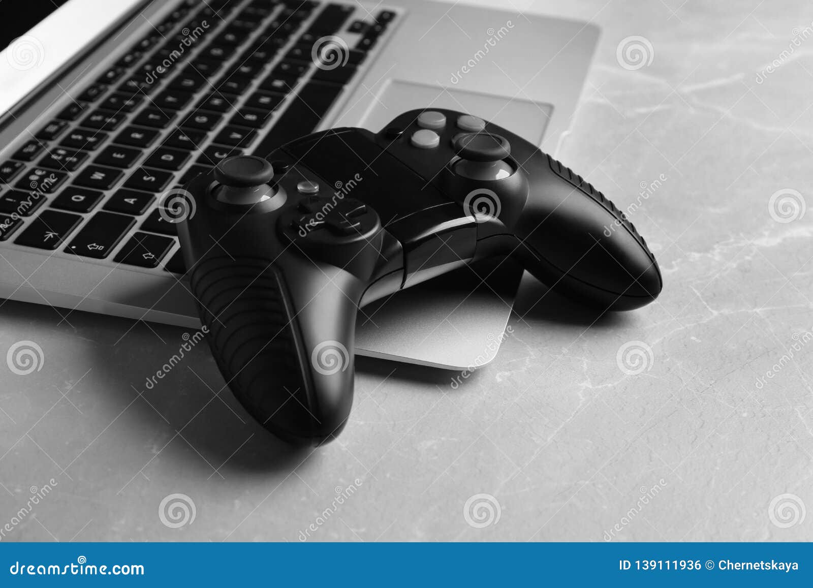 Video Game Controller and Laptop Stock Photo - Image of background ...