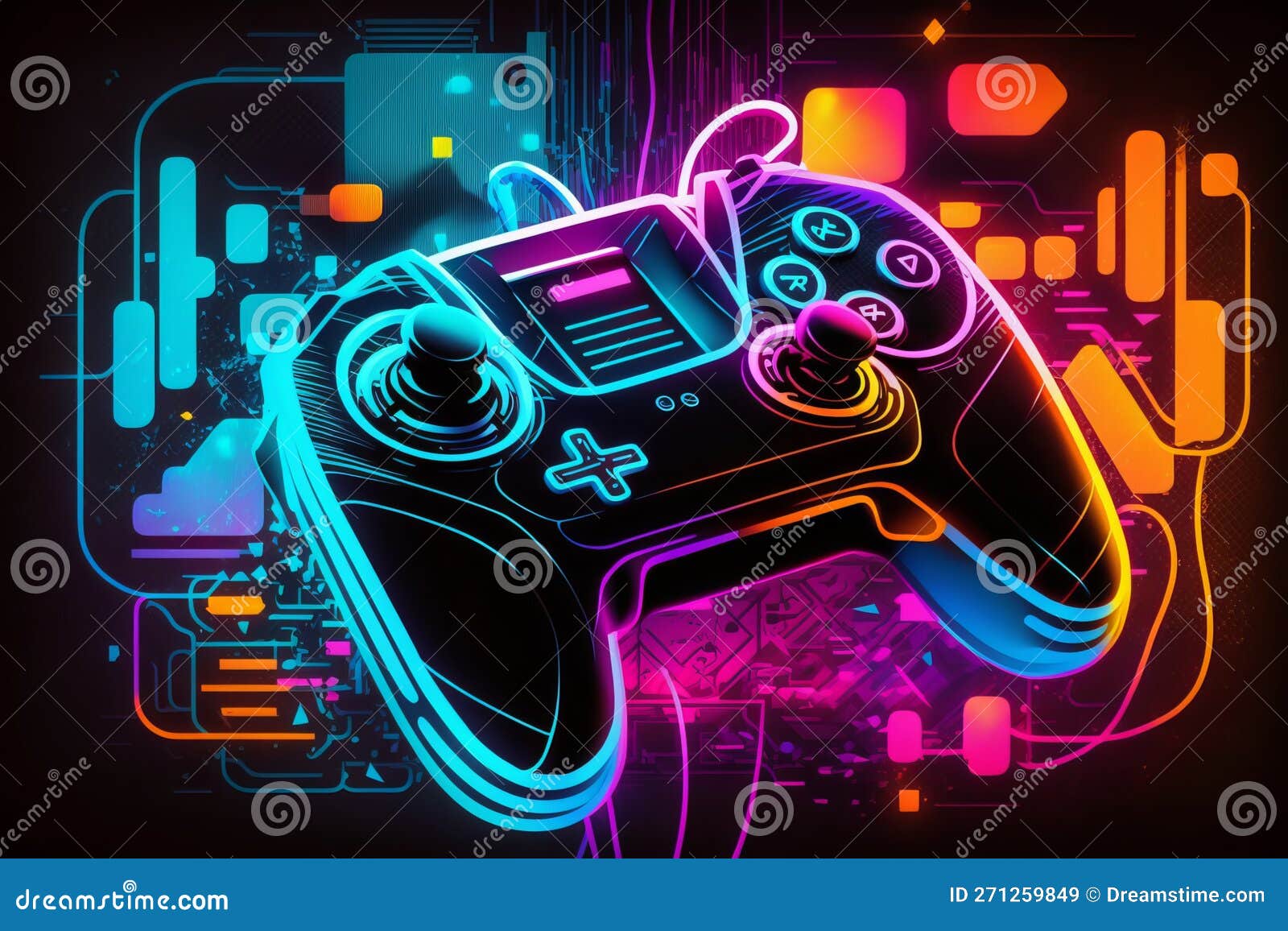 Video Game Controller, Neon, Gaming. Background Stock Illustration ...
