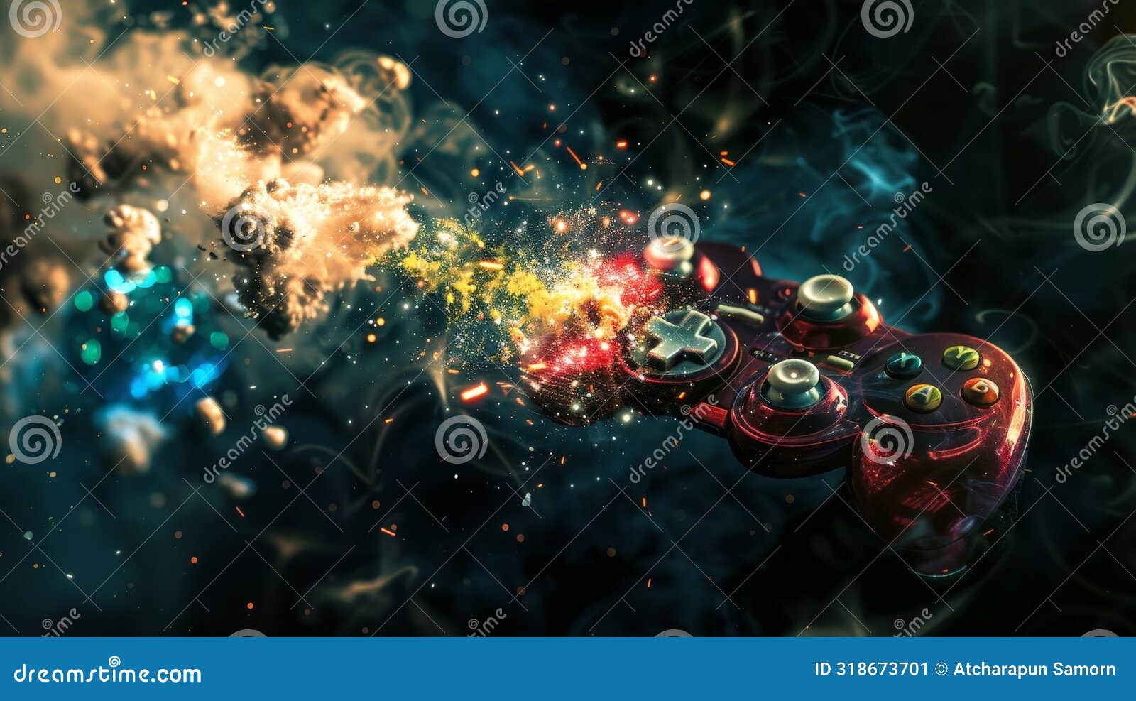 A Video Game Controller is Surrounded by a Cloud of Smoke and Fire ...