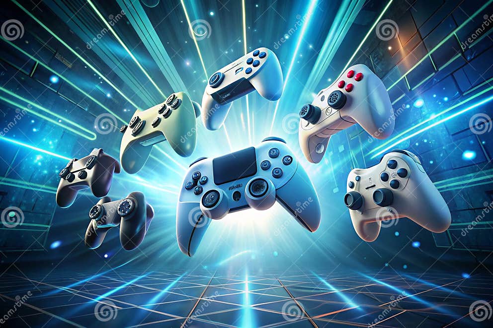 Video Game Controllers Evolution a Timeline. Generative AI Stock ...