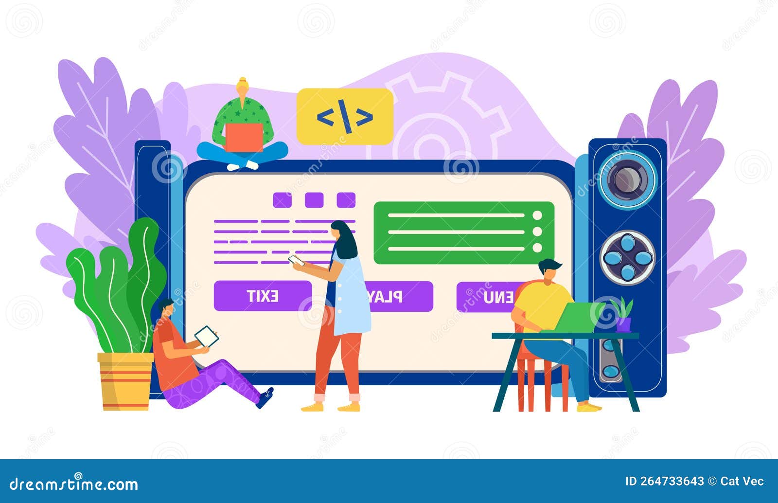 Video Game Developer, Work at Mobile App Interface Technology Vector ...