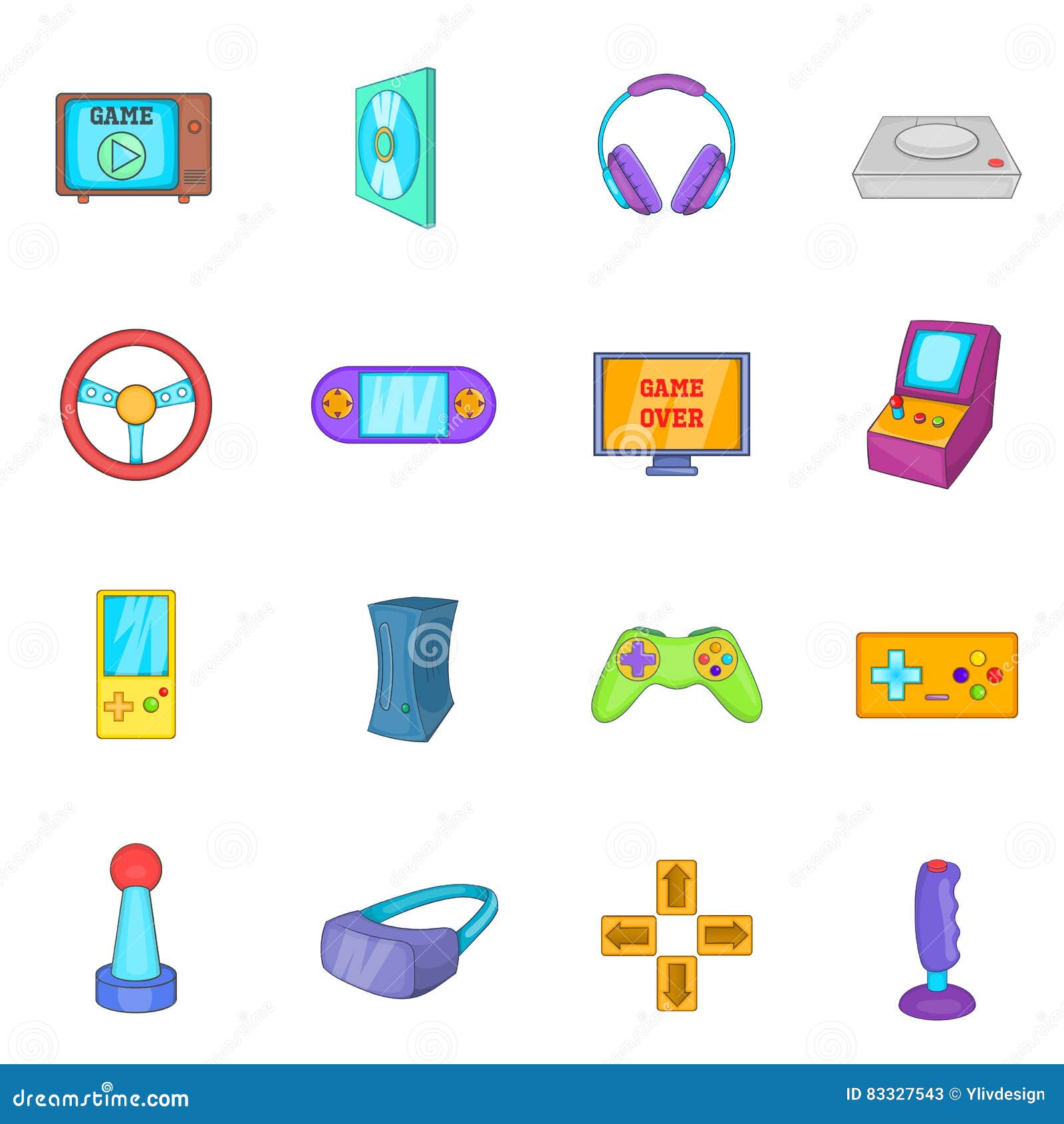 Video Game Icons Set, Cartoon Style Stock Vector - Illustration of ...
