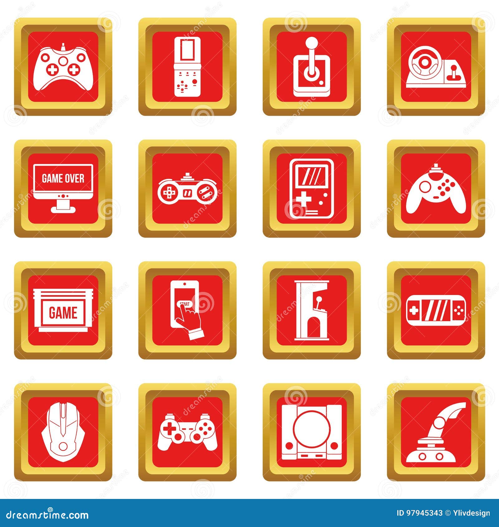 Video game icons set red stock vector. Illustration of game - 97945343