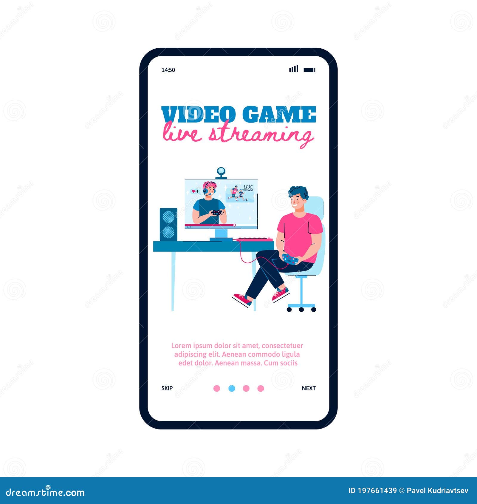 Video Game Live Streaming Video Tutorial, Flat Cartoon Vector ...