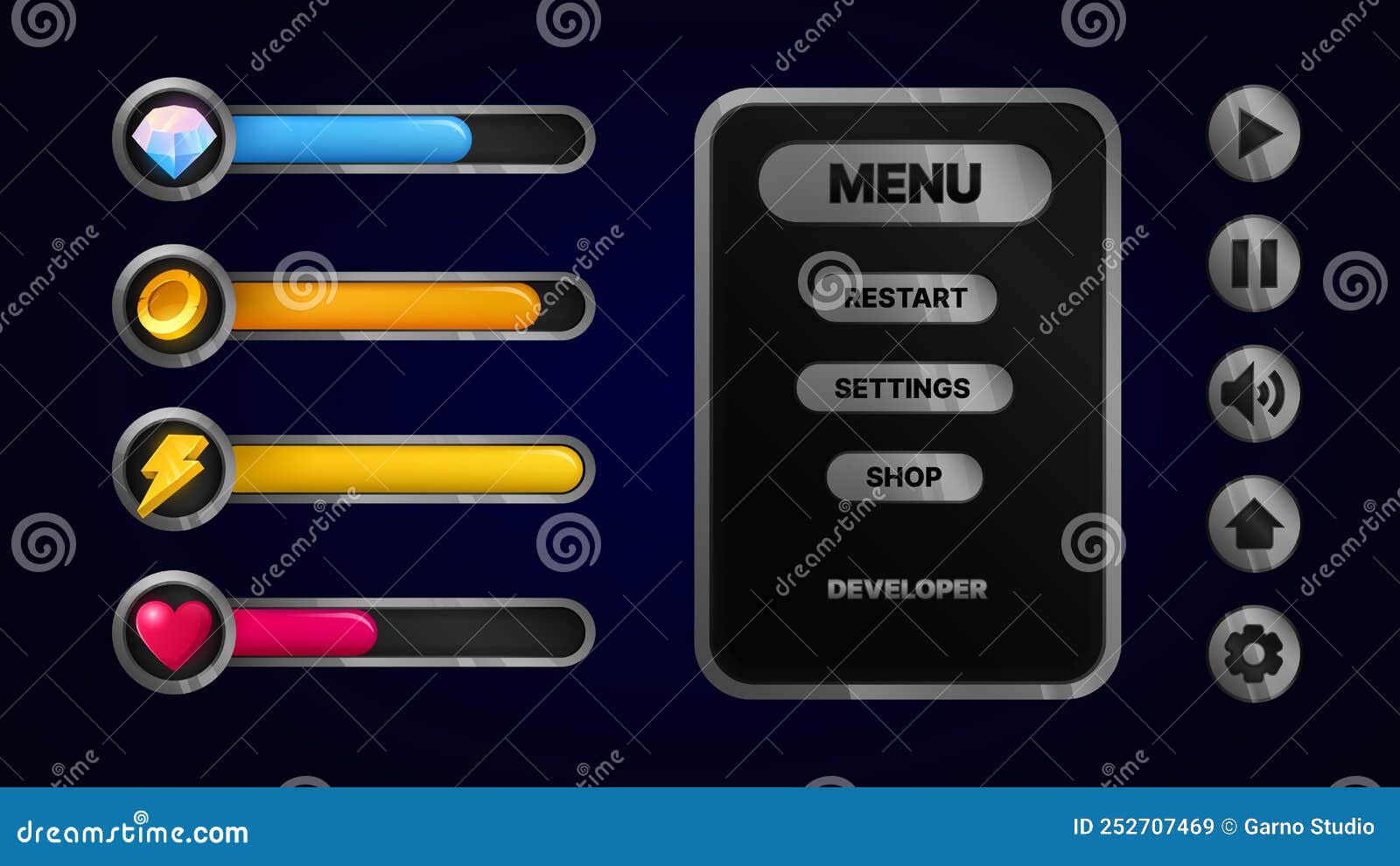 Video Game Menu. Graphic Elements Set Stock Vector - Illustration of ...
