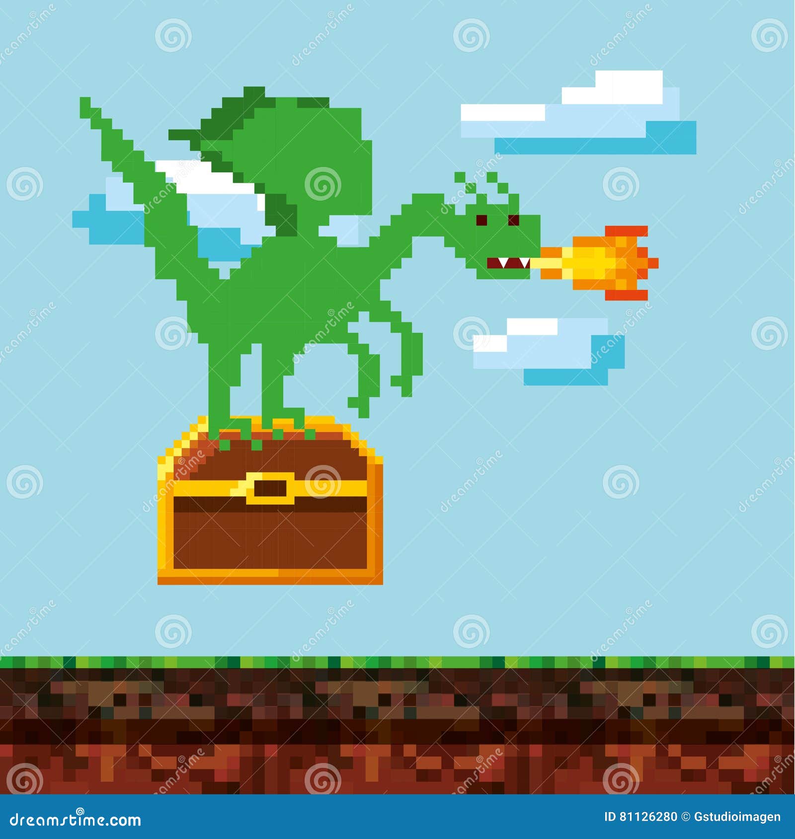 Pixel Dragon, Art 8 Bit Objects. Retro Game Assets. Set Of Icons ...
