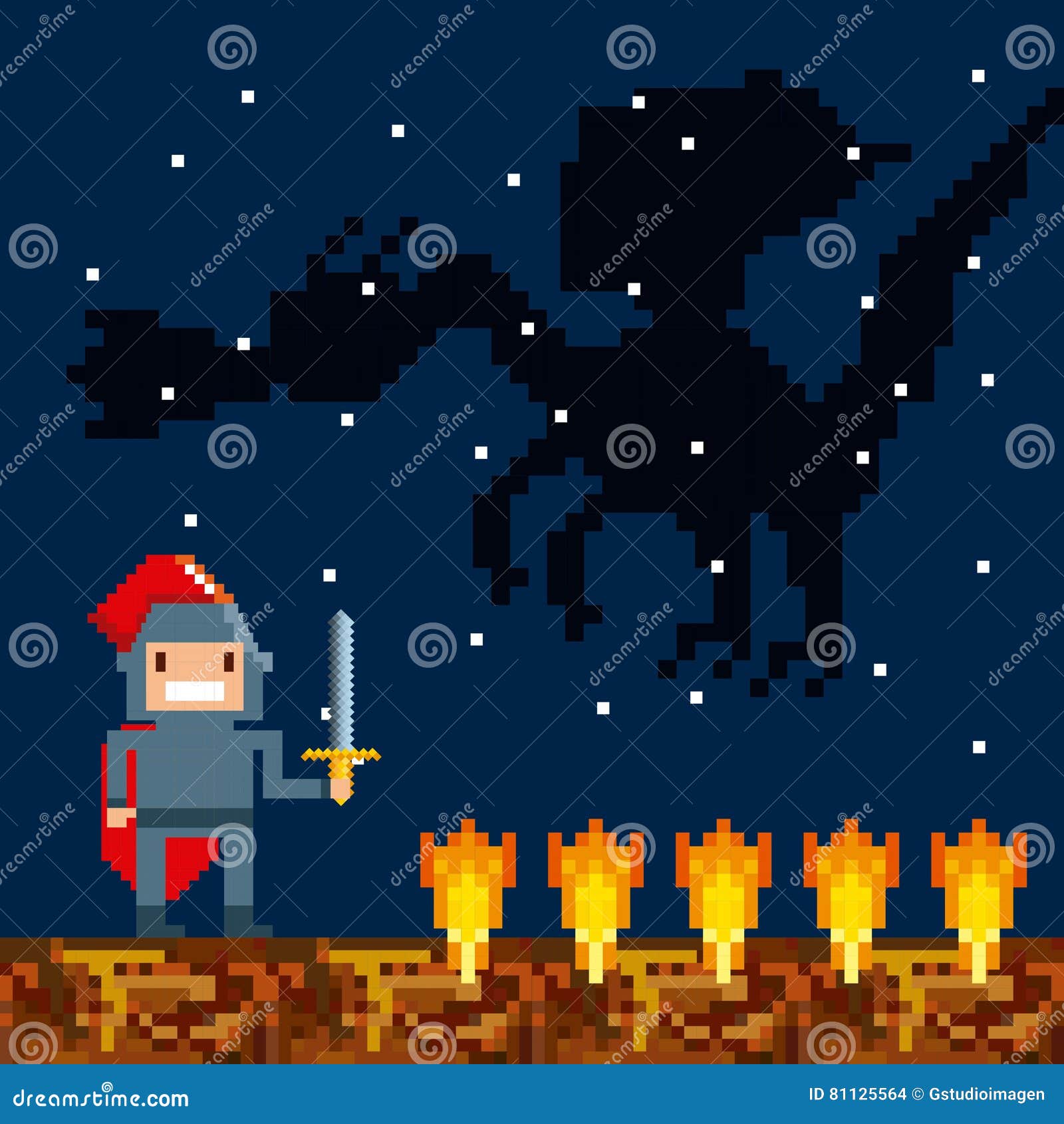 Pixel Art Knight Vector Illustration | CartoonDealer.com #78535476