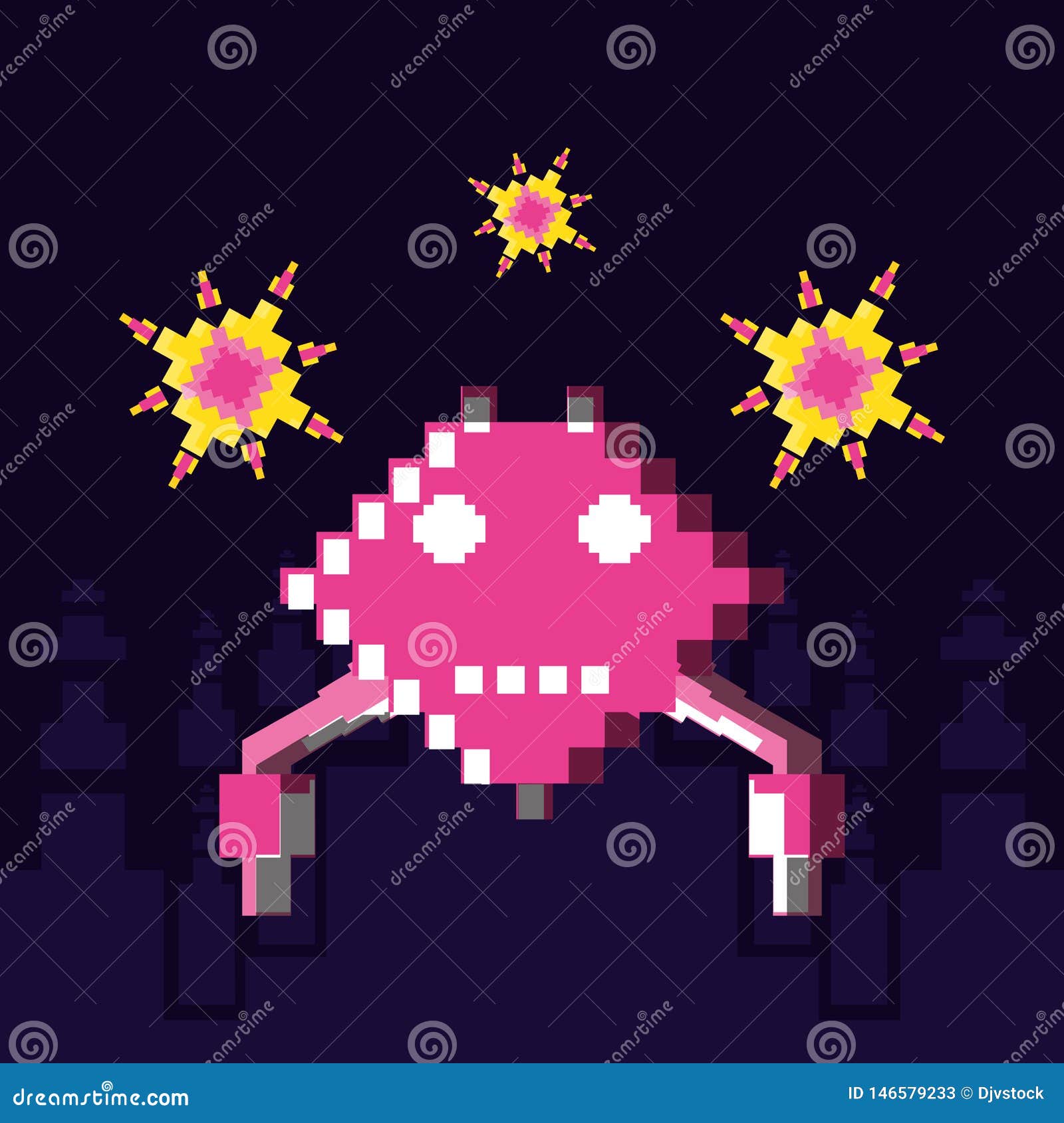 Video game pixelated ufo stock illustration. Illustration of crossed ...