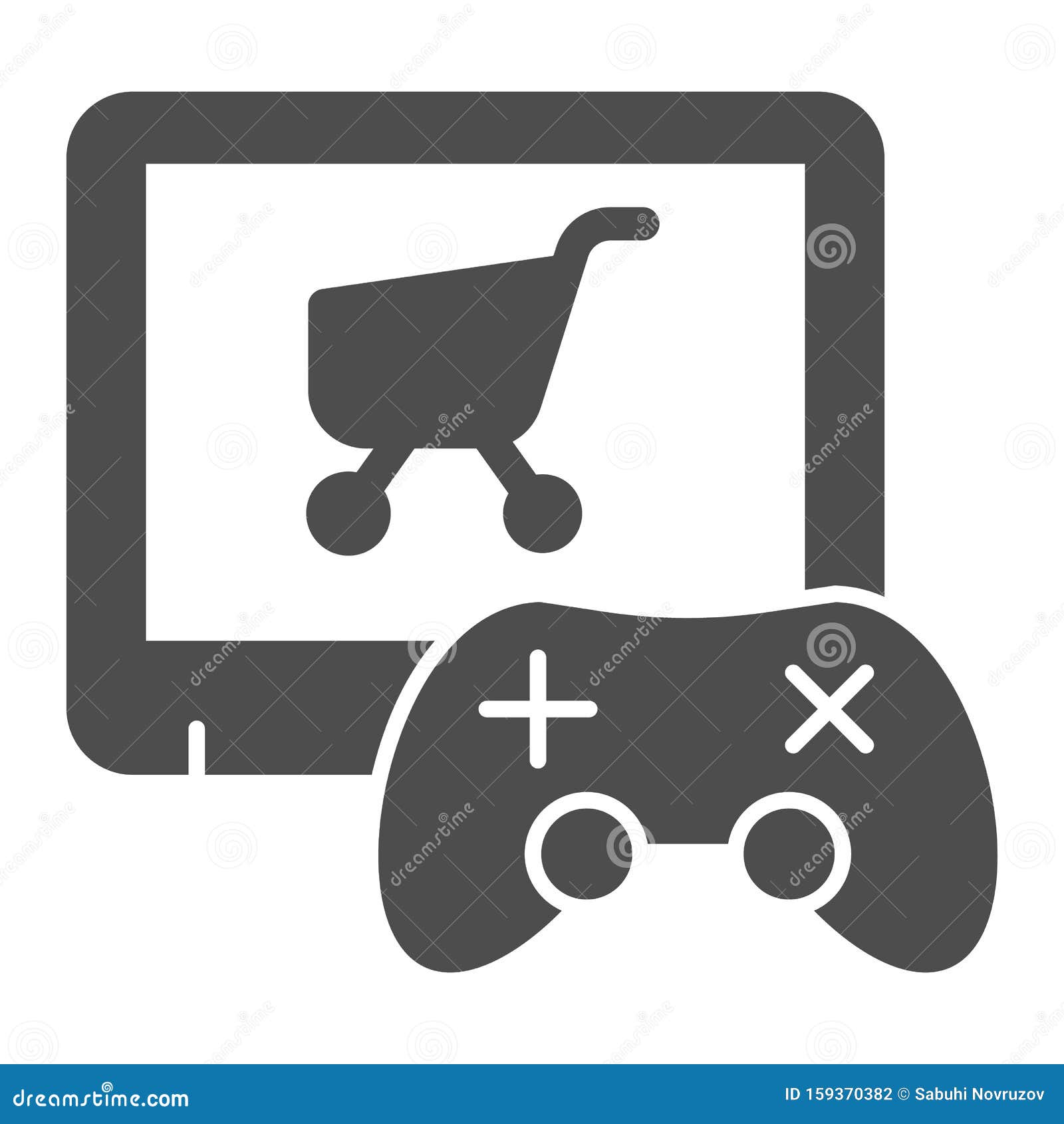 Video Game Purchase Solid Icon. Game Console and Shopping Cart Vector ...