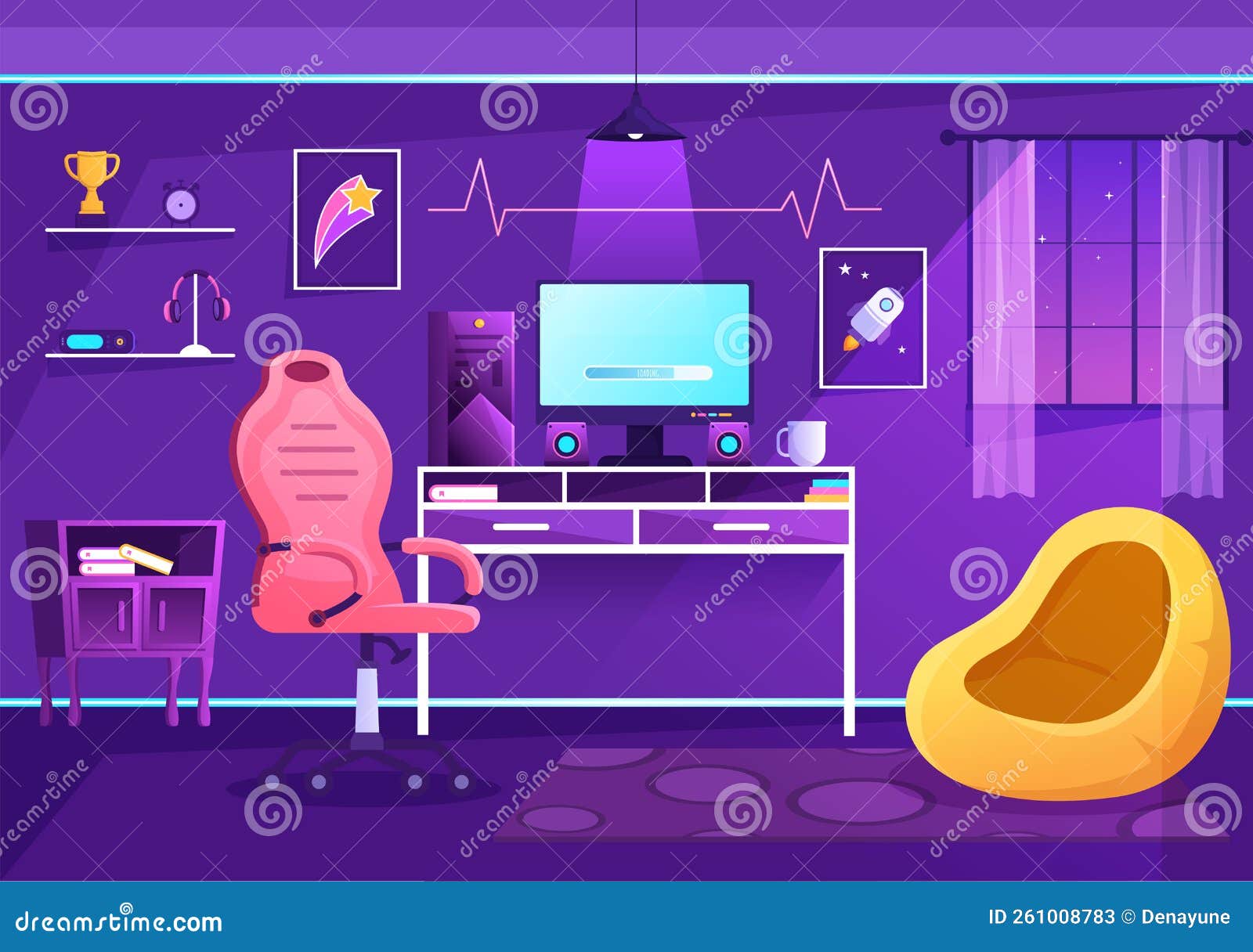 Video Game Room Interior with Android Mobile Computer and Comfortable ...