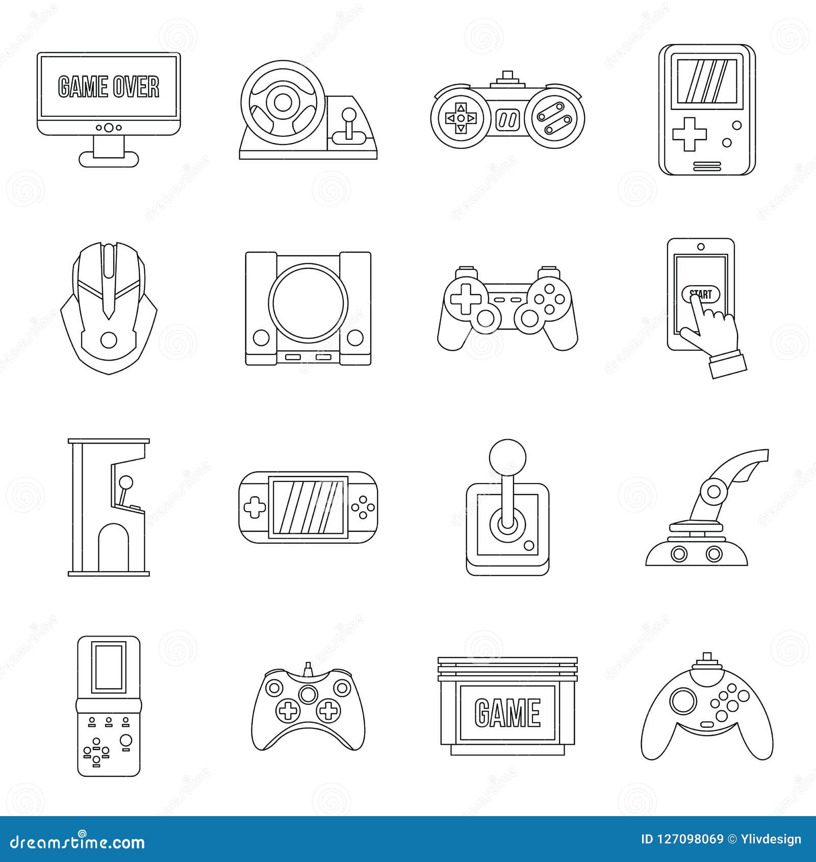 Video Game Set , Outline Style Stock Illustration - Illustration of ...