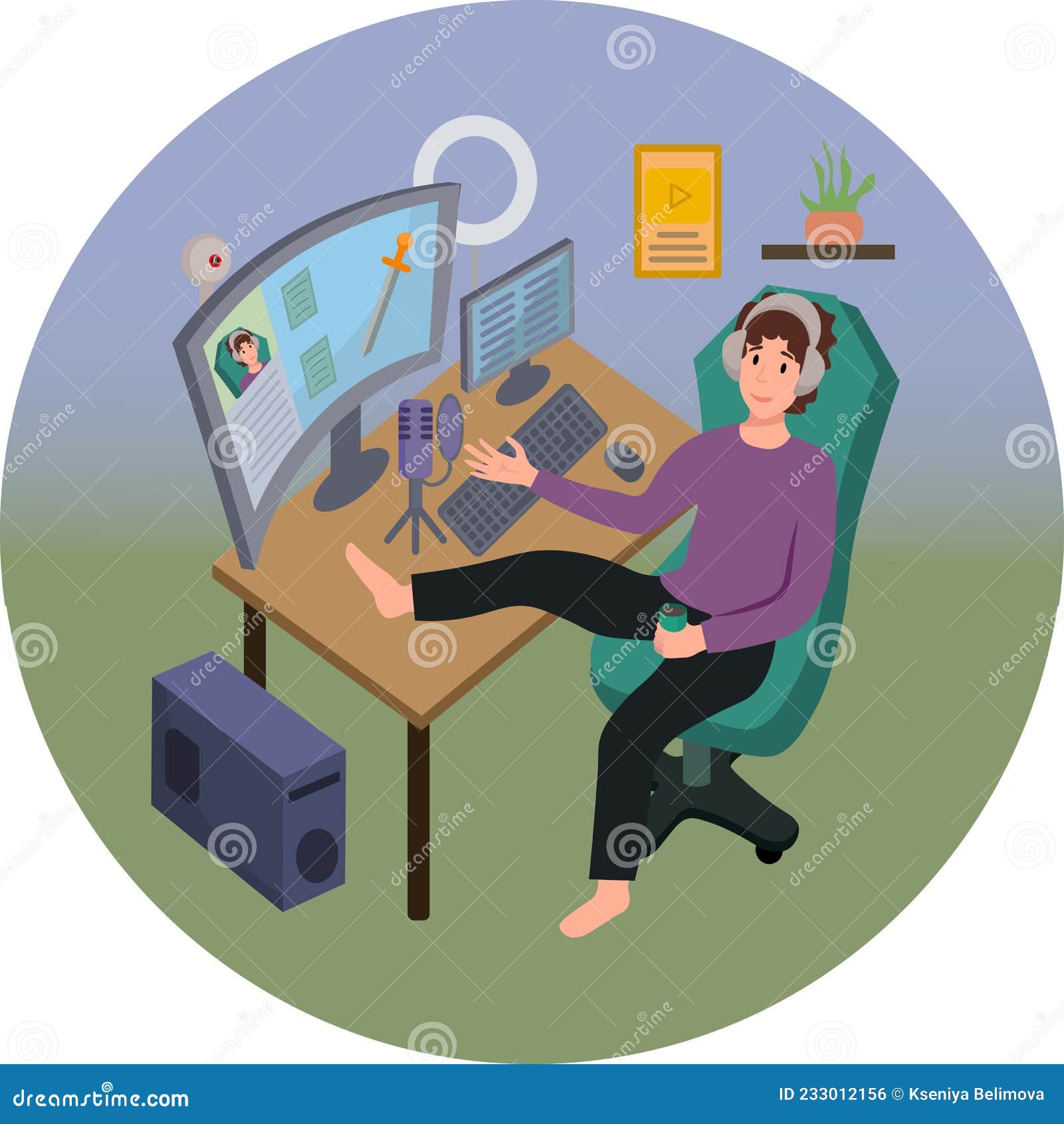 Video game streamer stock vector. Illustration of desktop - 233012156