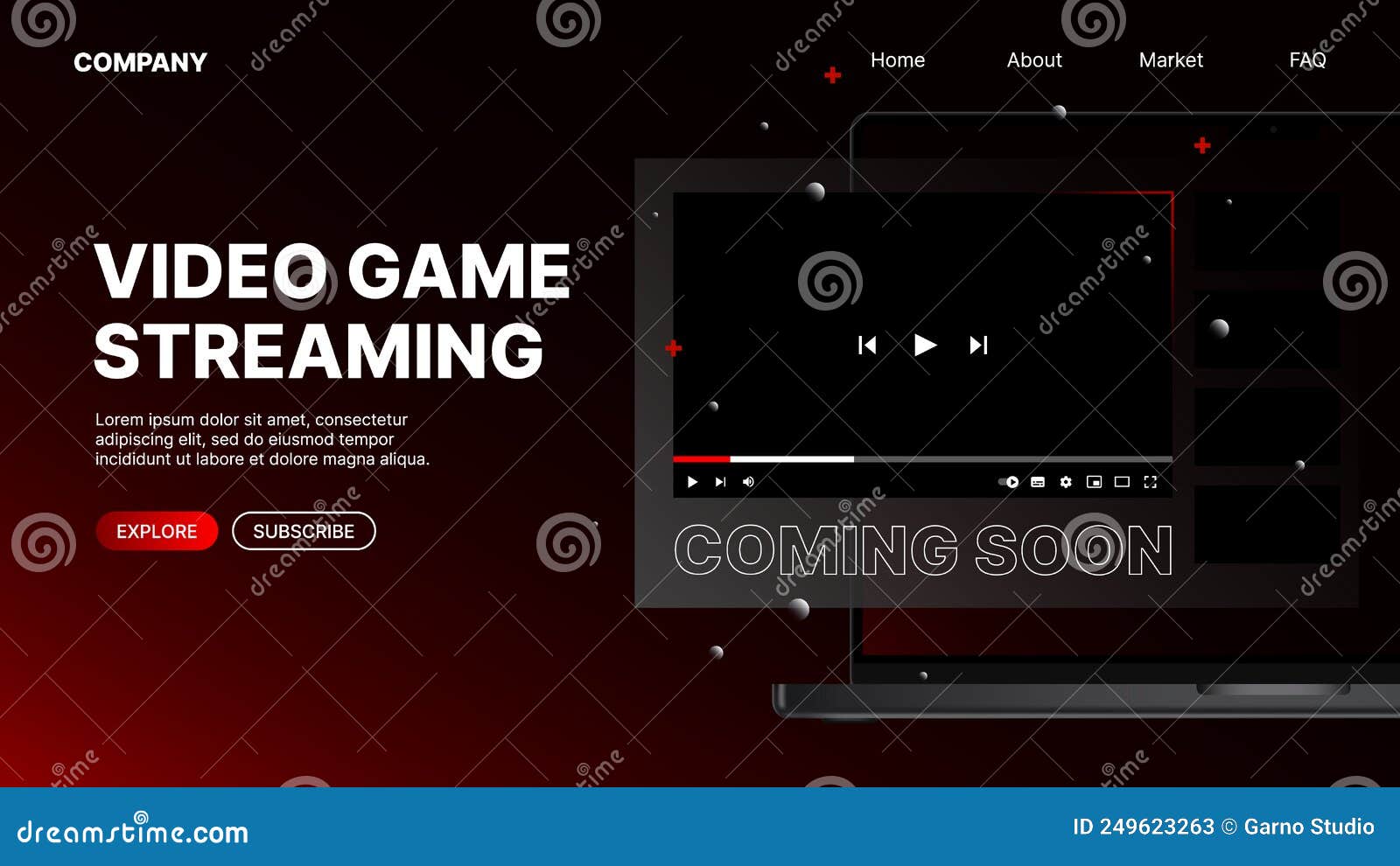 Video Game Streaming Service Landing Page. Red Dark Website Template ...