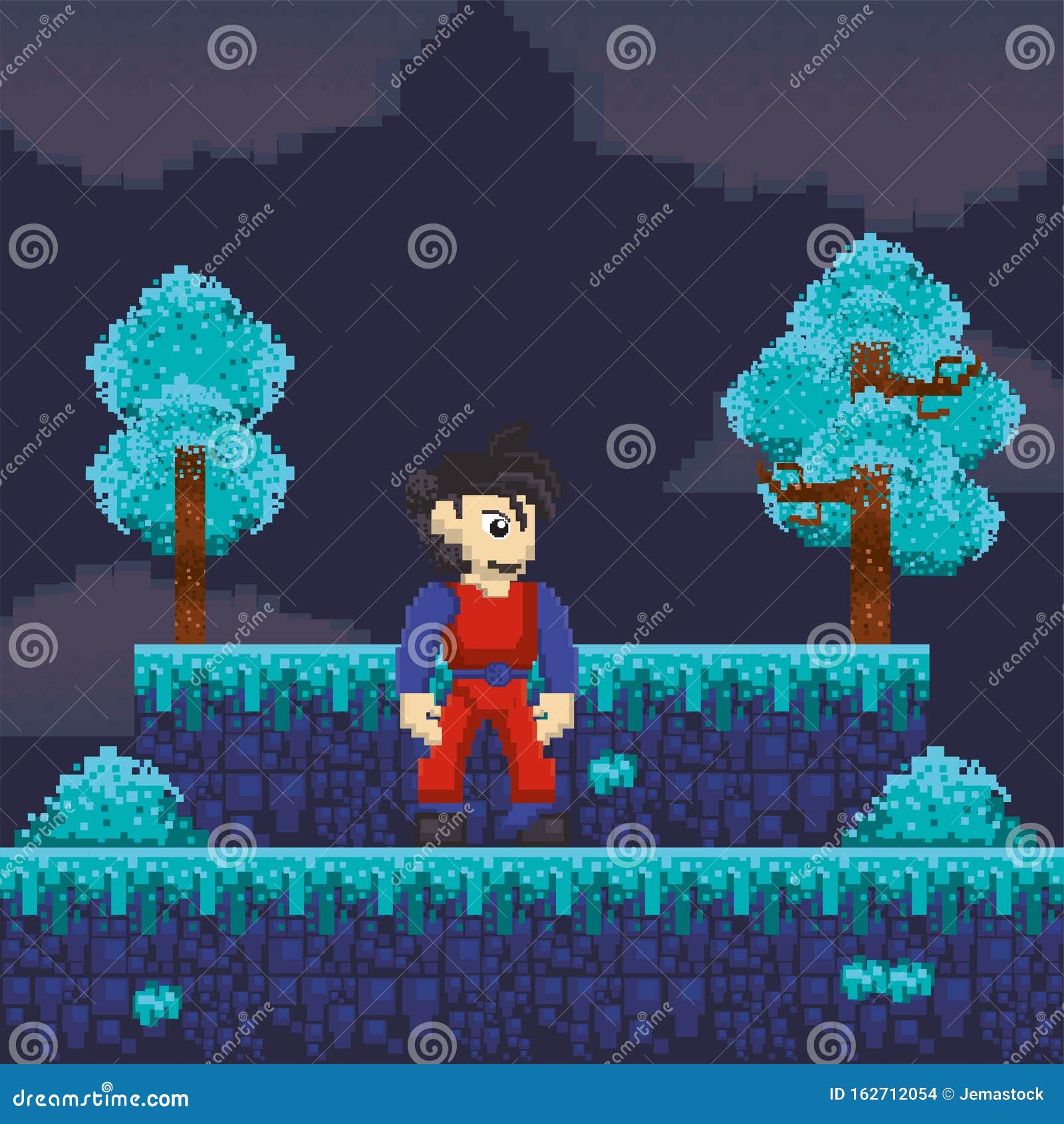 Video Game Warrior in Pixelated Scene Stock Vector - Illustration of ...