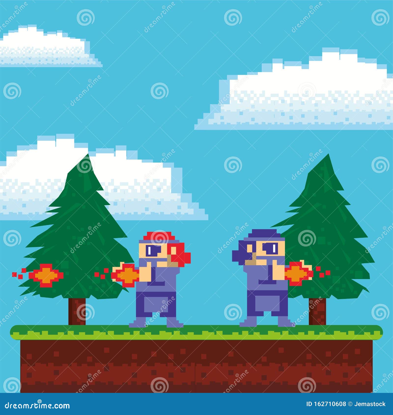 Video Game Warrior Shooting in Pixelated Scene Stock Vector ...