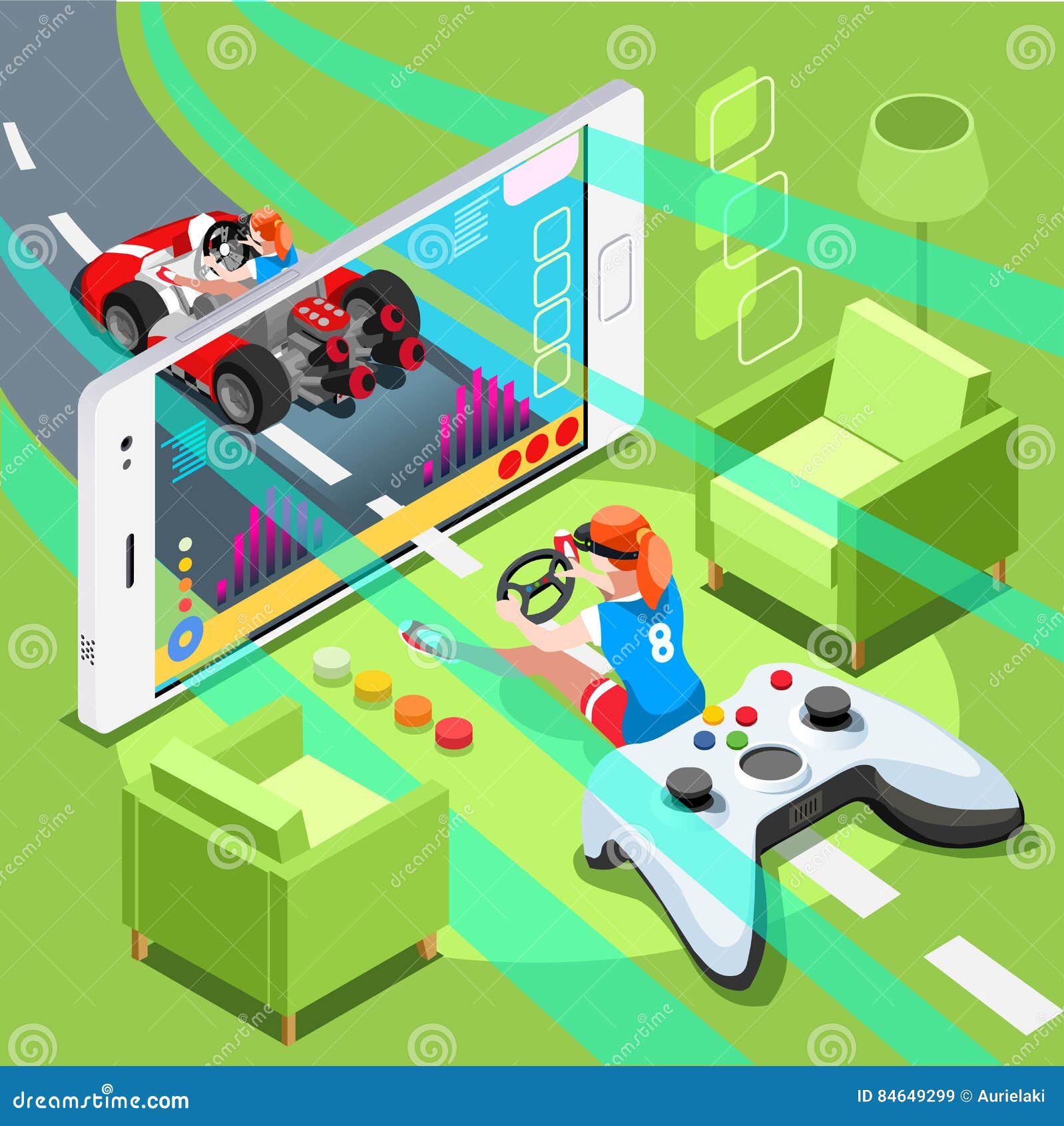 Video Gamer Computer Gaming Isometric Person Vector Illustration Stock ...