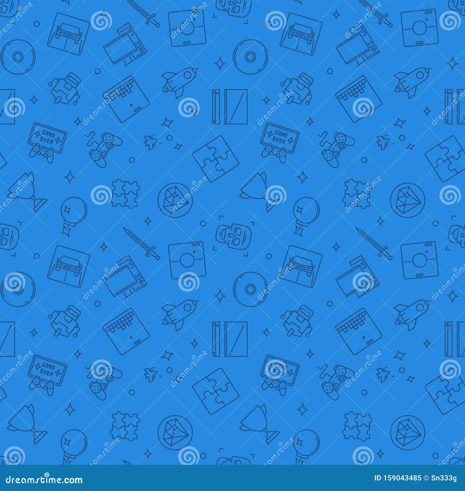 Video Games Blue Seamless Vector Outline Pattern Stock Vector ...