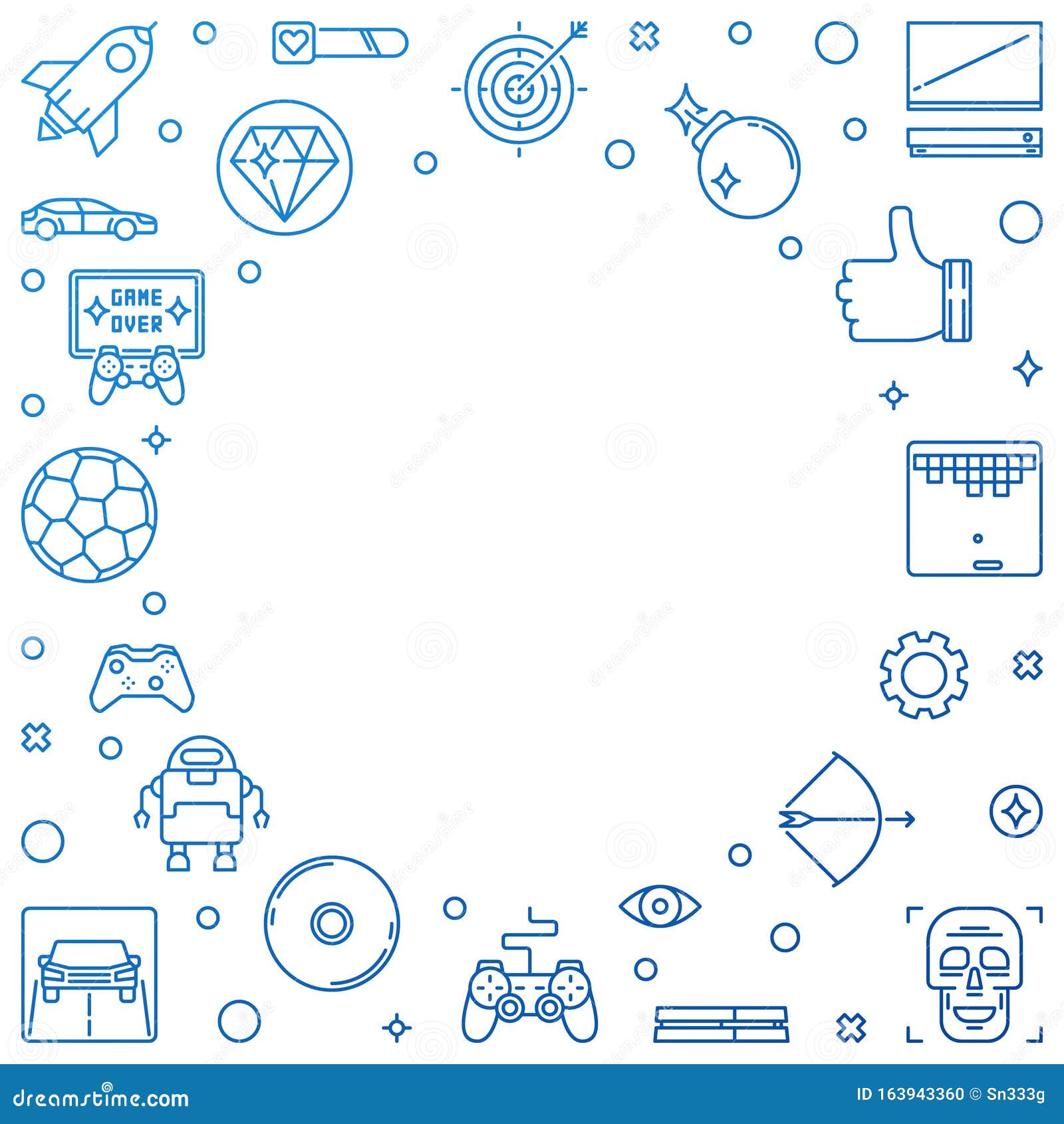Video Games Concept Colorful Vector Frame in Thin Line Style Stock ...